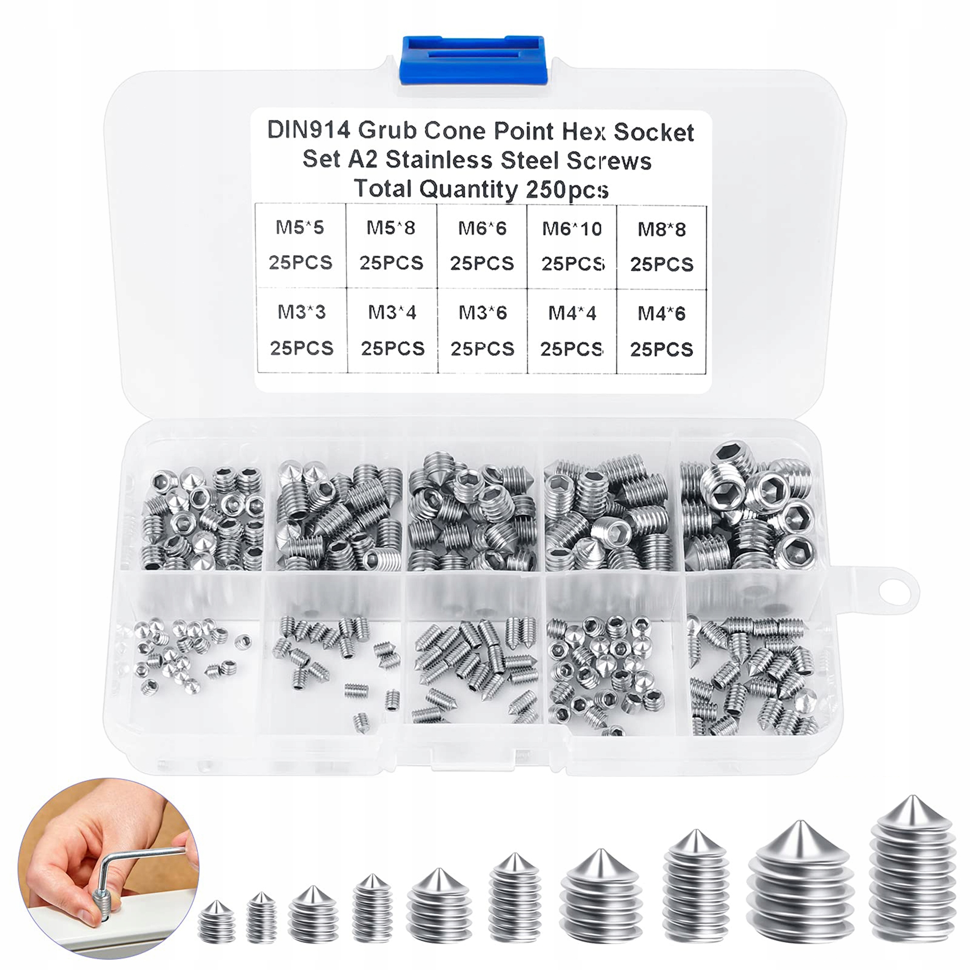 ZESTAW ŚRUB IMBUSOWYCH WKRĘTÓW DOCISKOWYCH 290 SZTUK (6977118668870 ...