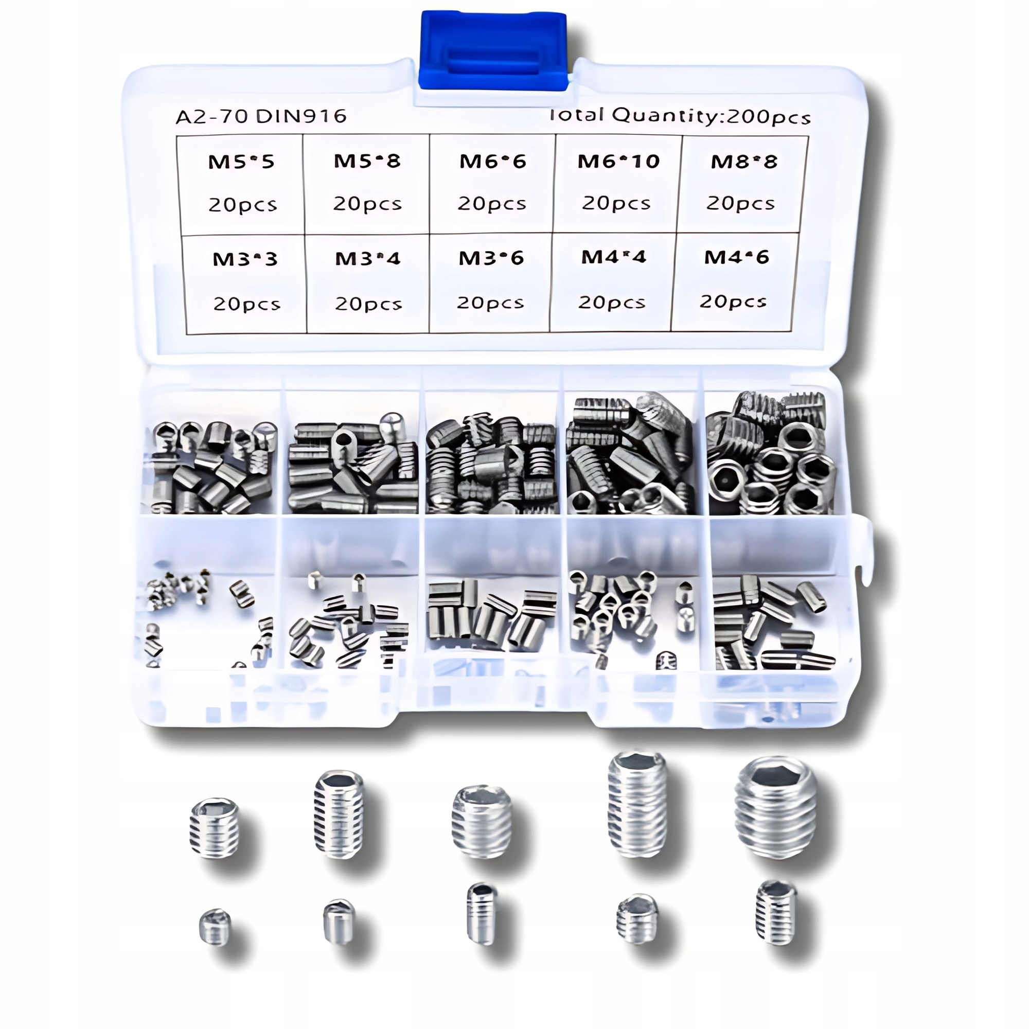 ZESTAW 200x WKRĘTY IMBUSOWE ŚRUBY ZE STALI NIERDZEWNEJ M3 M4 M5 M6 M8 • Cena, Opinie - Allegro