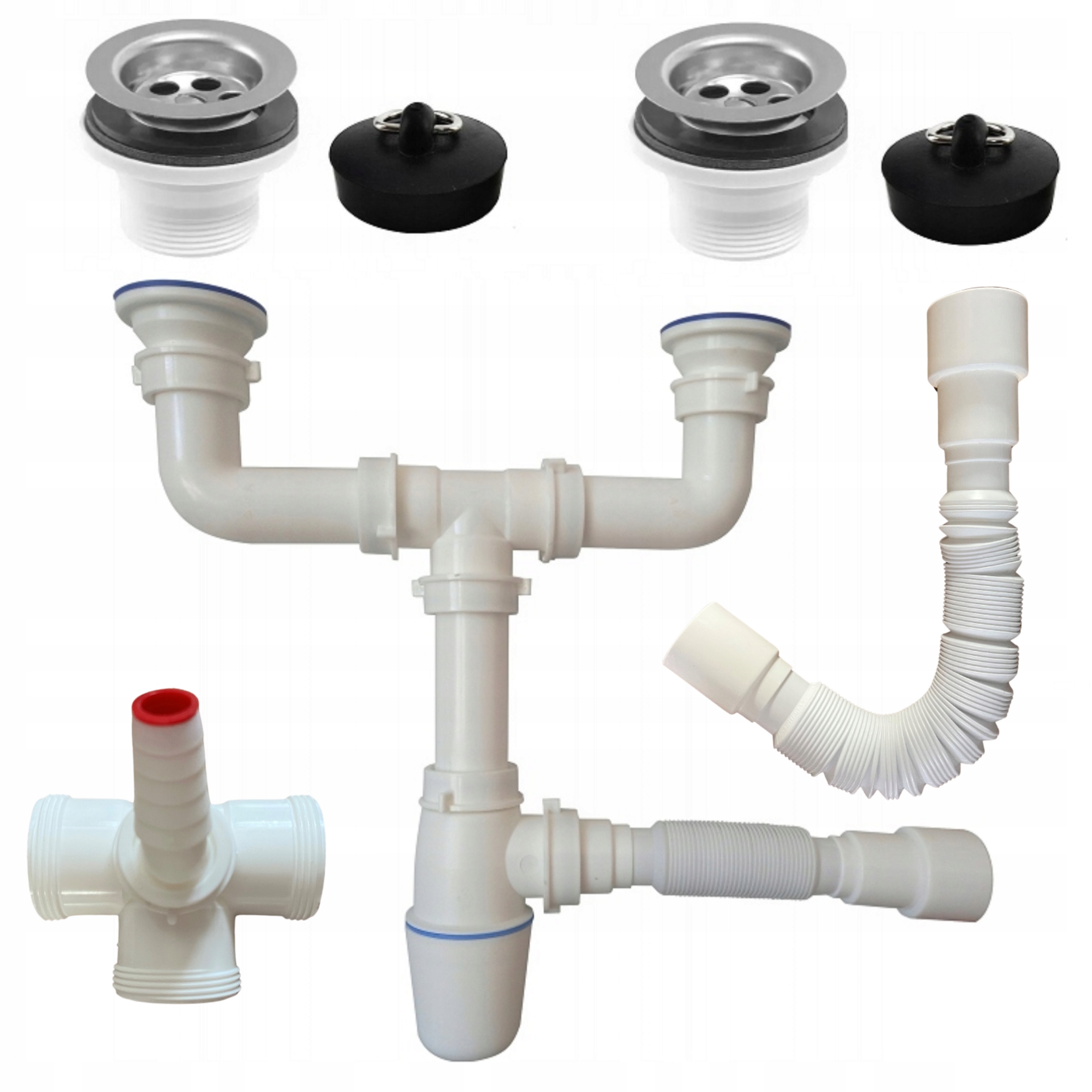 Syfon odpływ dwukomorowy zlewozmywaka biały 50mm sitko chrom ...