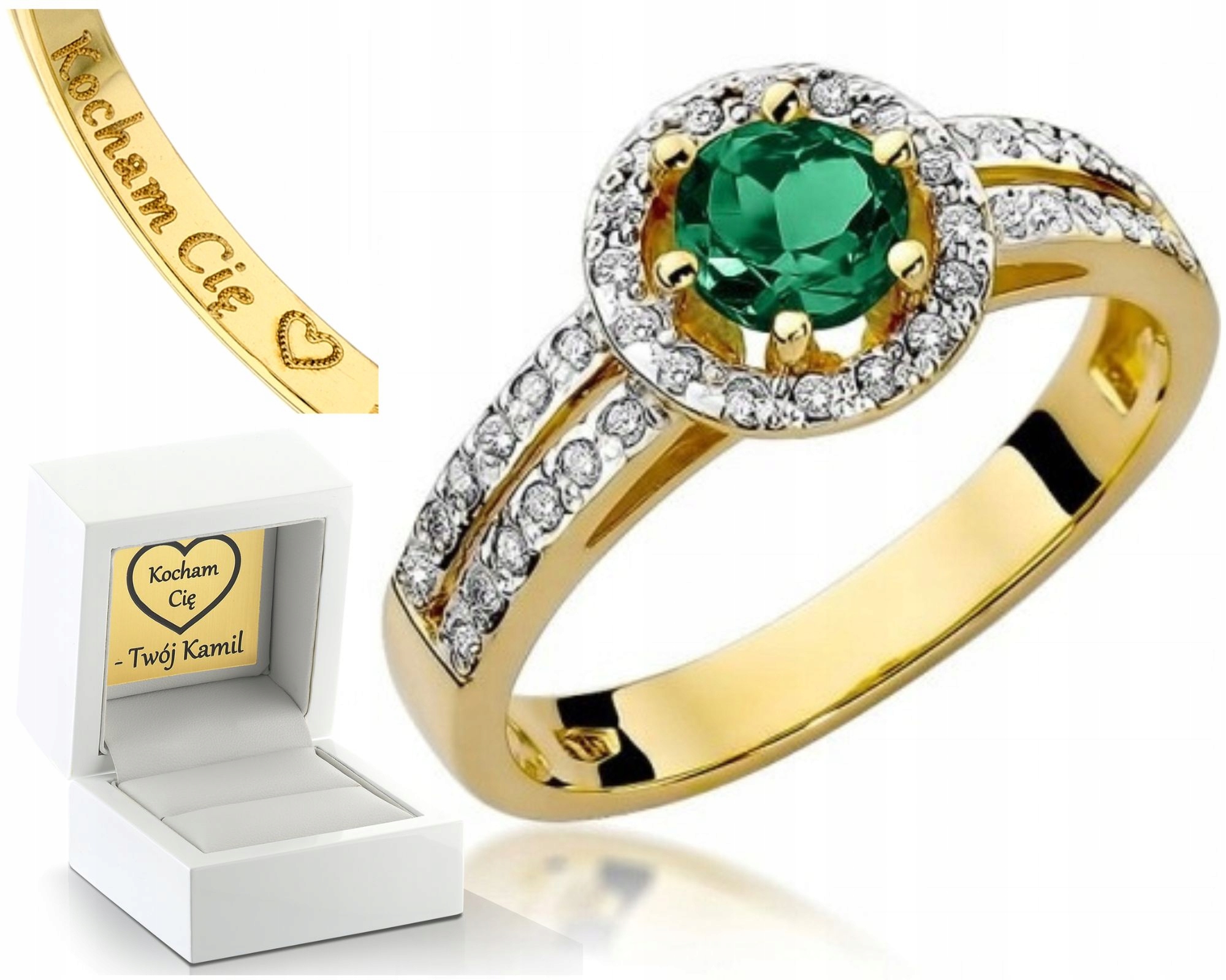 ZLATÝ PRSTEŇ SMARAGD A DIAMANTY GRAVÍROVANIE 0,585 za 995,08 € - Allegro