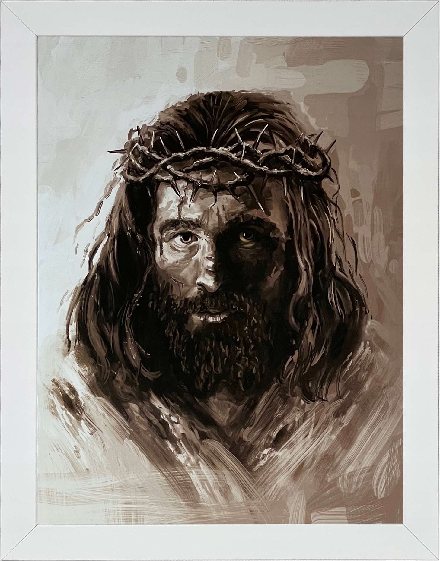 OBRAZ 45x35 JEZUS CHRYSTUS W KORONIE BIAŁA RAMA 11990267976 - Allegro.pl