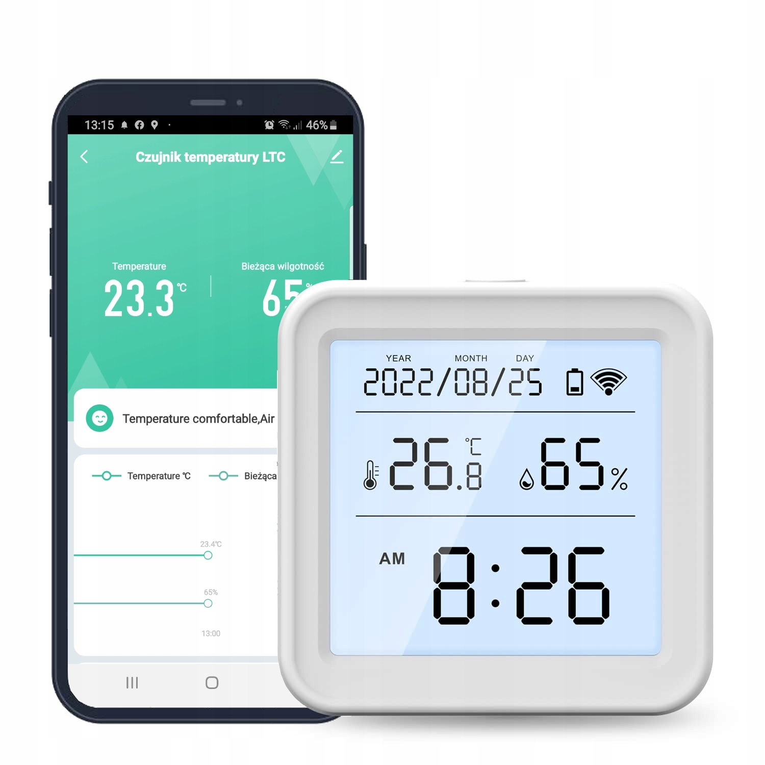 CZUJNIK TEMPERATURY I WILGOTNOŚCI WIFI SMART LIFE TUYA TERMOMETR ...