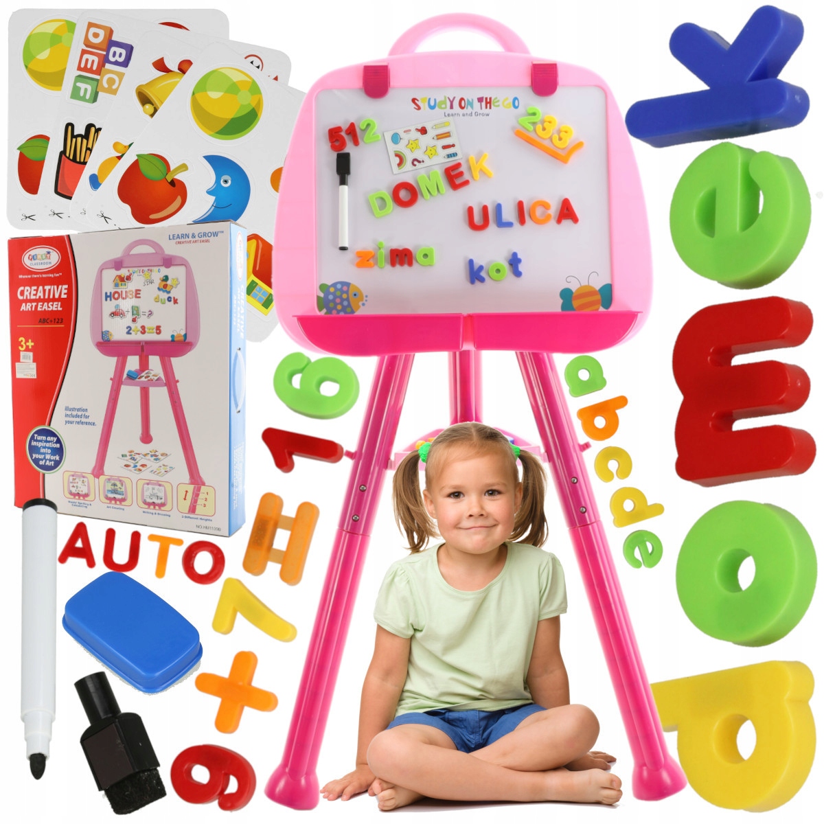 Stojaca vzdelávacia tabuľa Magnetická Suchostenná Abeceda Čísla DARČEK ...