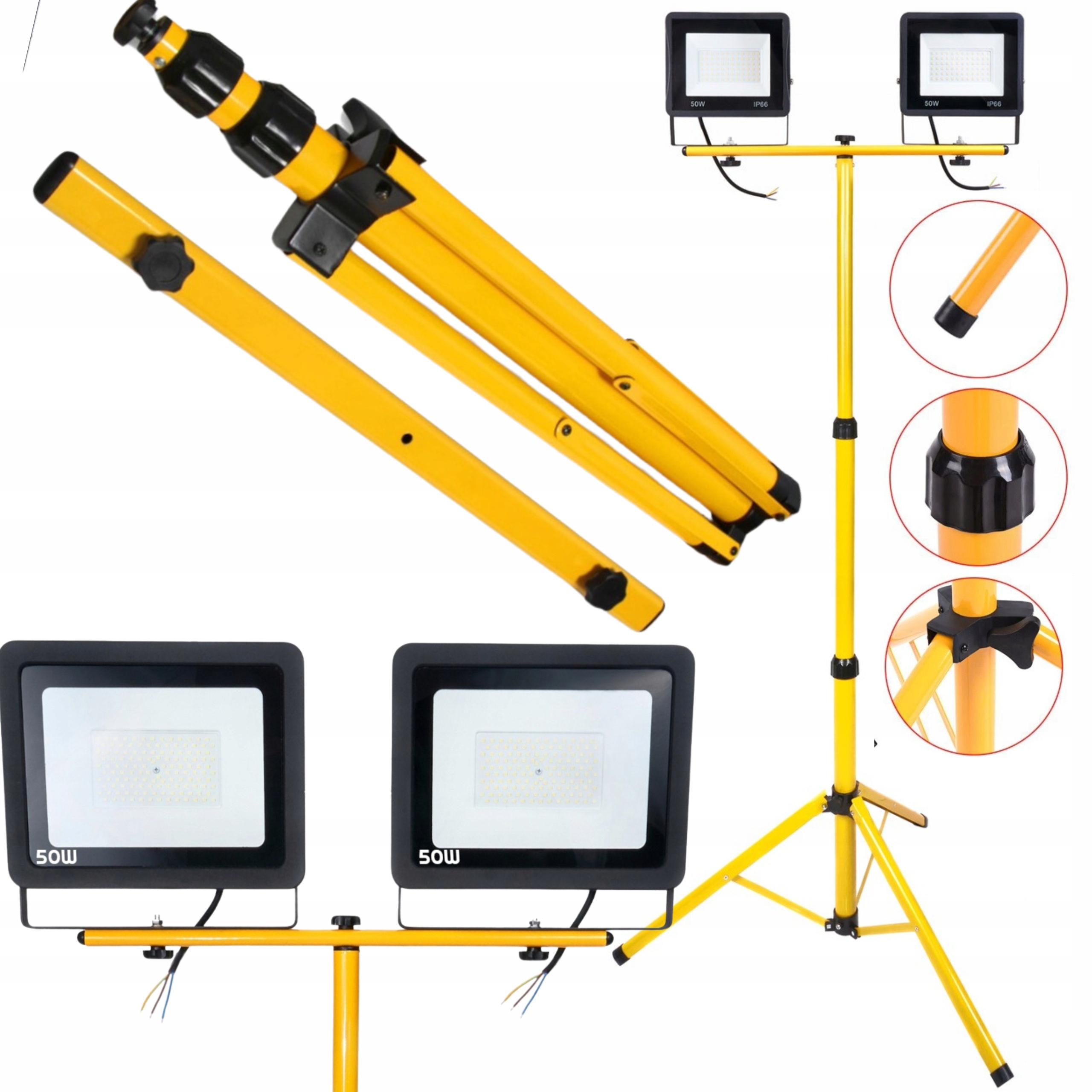 HALOGEN LED BUDOWLANY ROBOCZY NA STATYWIE STOJAKU 2x50W 100W IP65 LAMPA ...