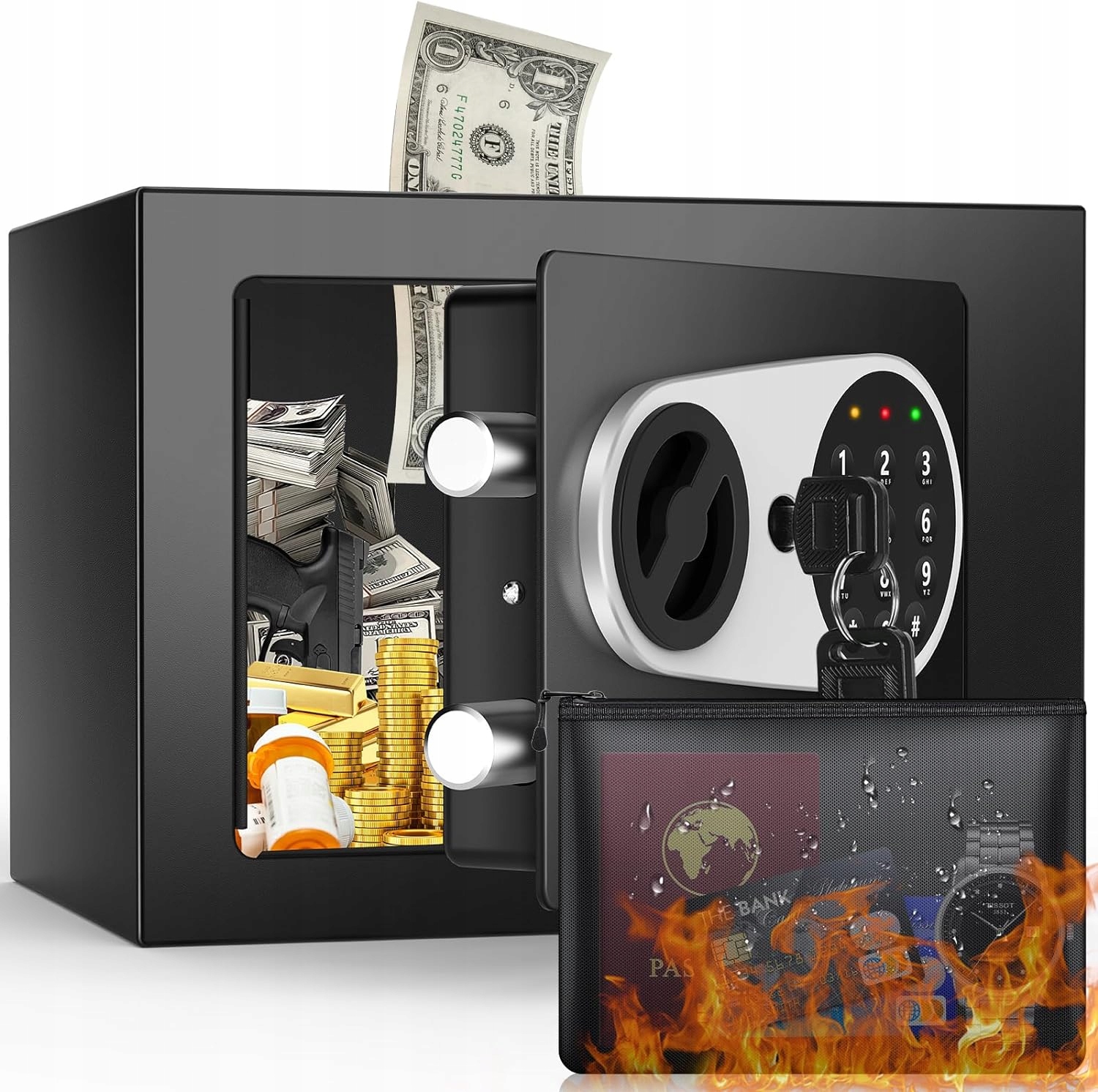 SEJF STALOWY MAŁY 15L MINI SEJF NA KOD KLUCZ SZYFR + OGNIOODPORNA ...