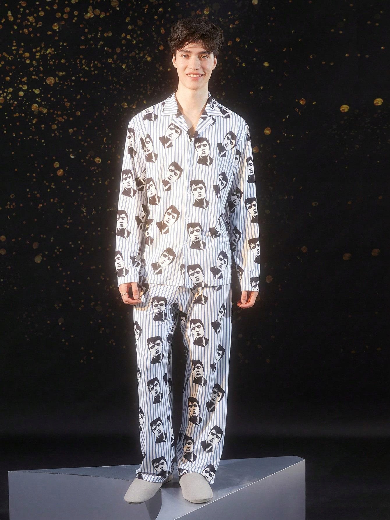 PIŻAMA W PASKI SPODNIE KOSZULA Z DŁUGIM RĘKAWEM ELVIS PRESLEY SHEIN XXL • Cena, Opinie • Piżamy ...