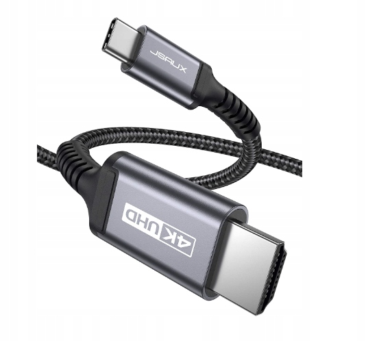 JSAUX Kabel USB-C na HDMI 4K UHD 2m NYLONOWY MOCNY DŁUGI ADAPTER ...