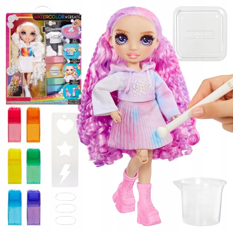 RAINBOW HIGH WATERCOLOR & CREATE LALKA DO MALOWANIA DIY FIOLETOWE OCZY ...