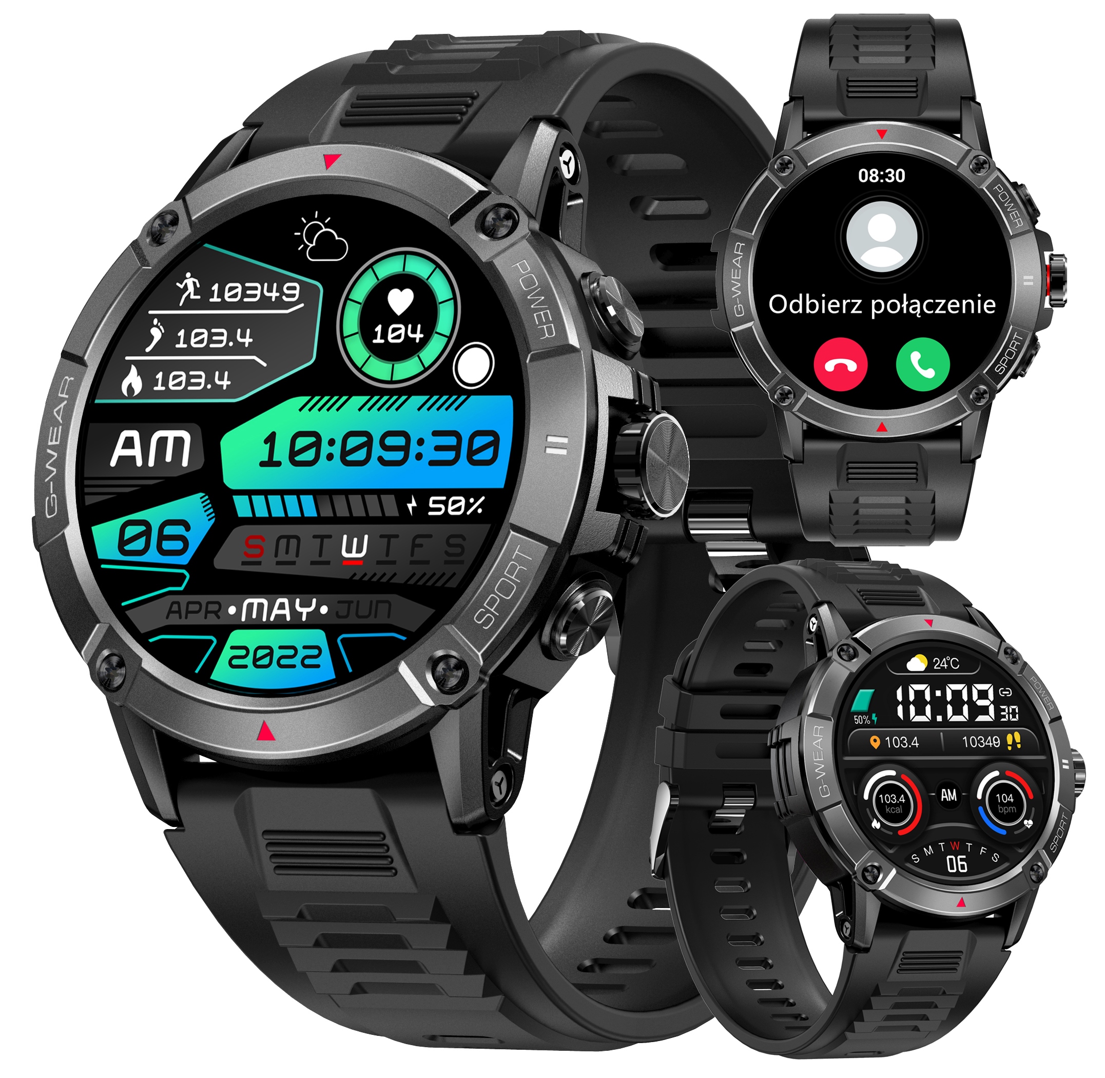 ZEGAREK MĘSKI SMARTWATCH G-WEAR CIŚNIENIE PULS TLEN ROZMOWY POLSKIE ...