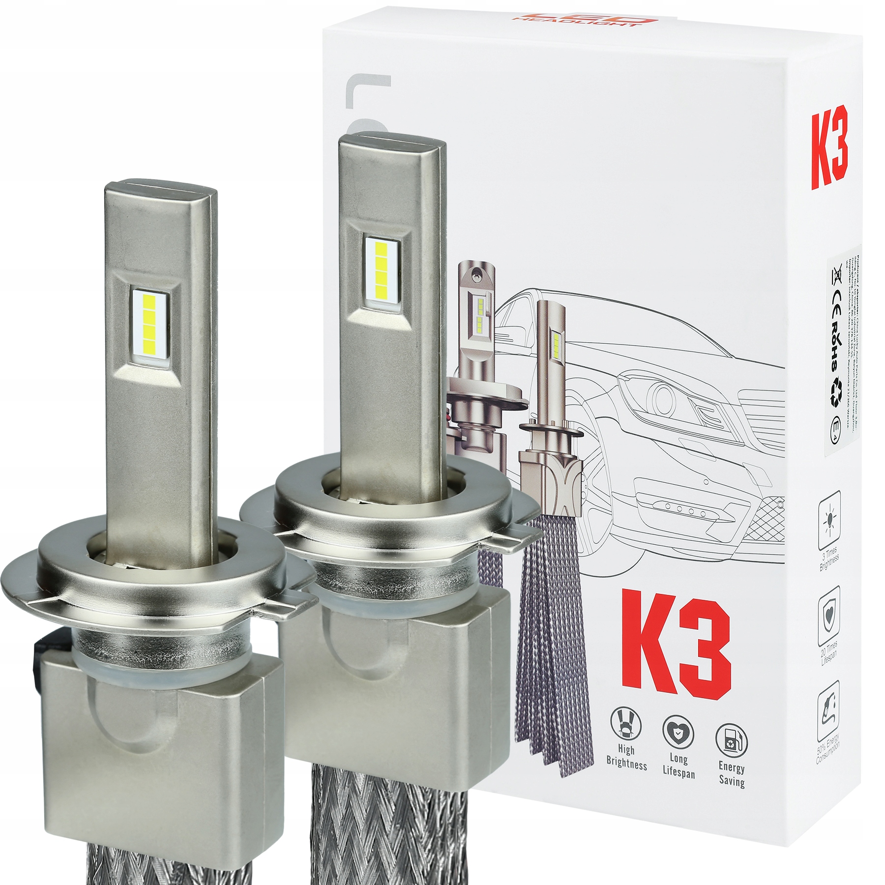 LED žárovky H7 K3 CSP PASIVNÍ SUPERJASNÉ 20000lm za 740.00CZK - Allegro