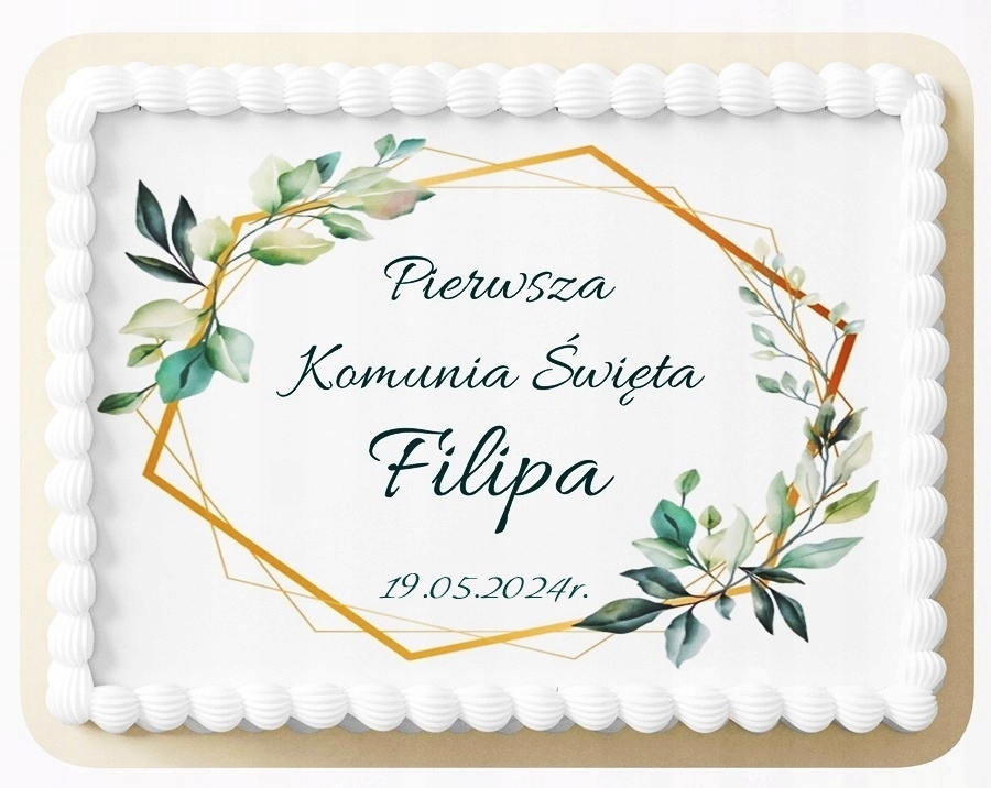 Opłatek na tort KOMUNIJNY prostokąt napis KOMUNIA • Cena, Opinie - Allegro