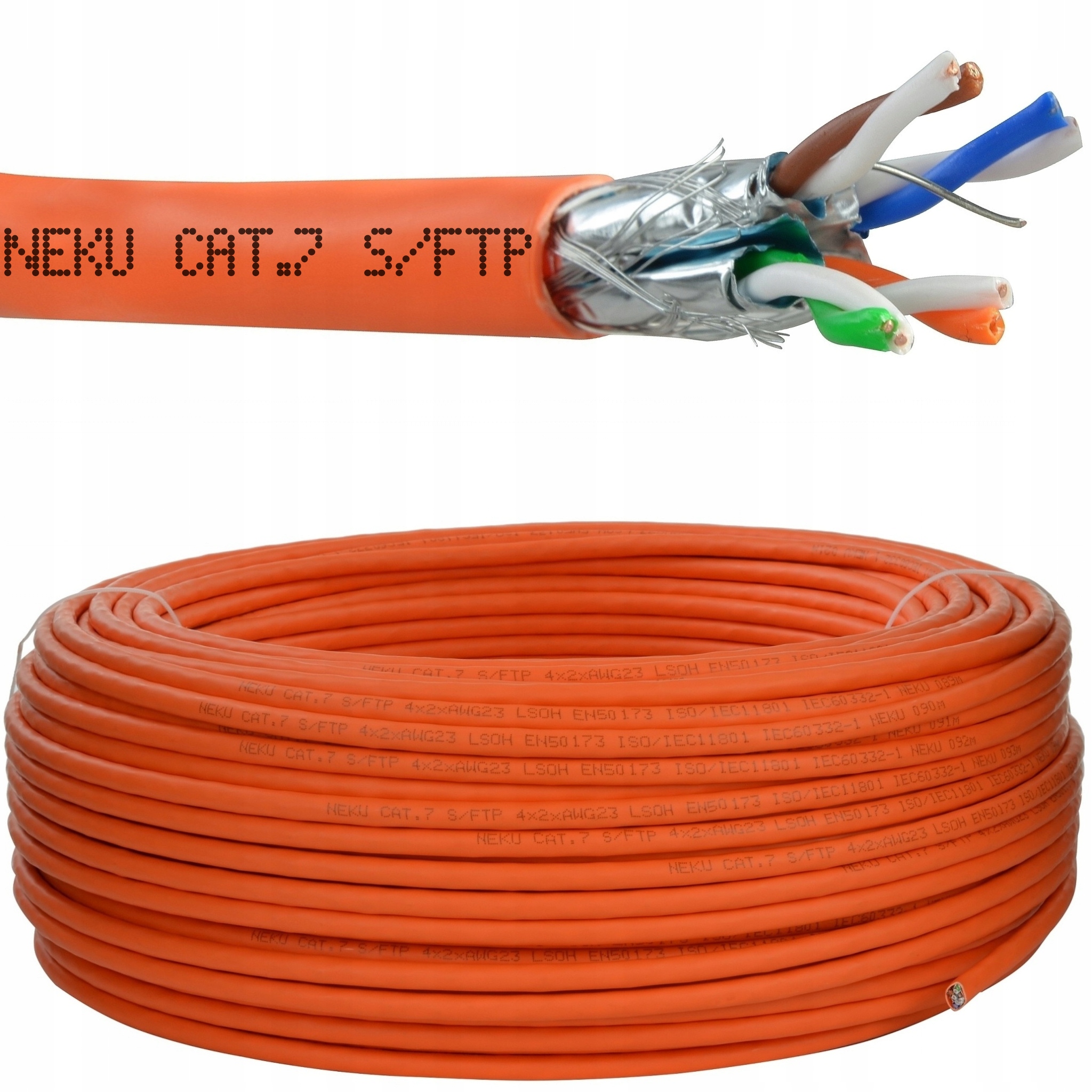 NEKU Kabel skrętka drut S/FTP SFTP kat.7 LSOH 100m (01.4015 skrętka ...