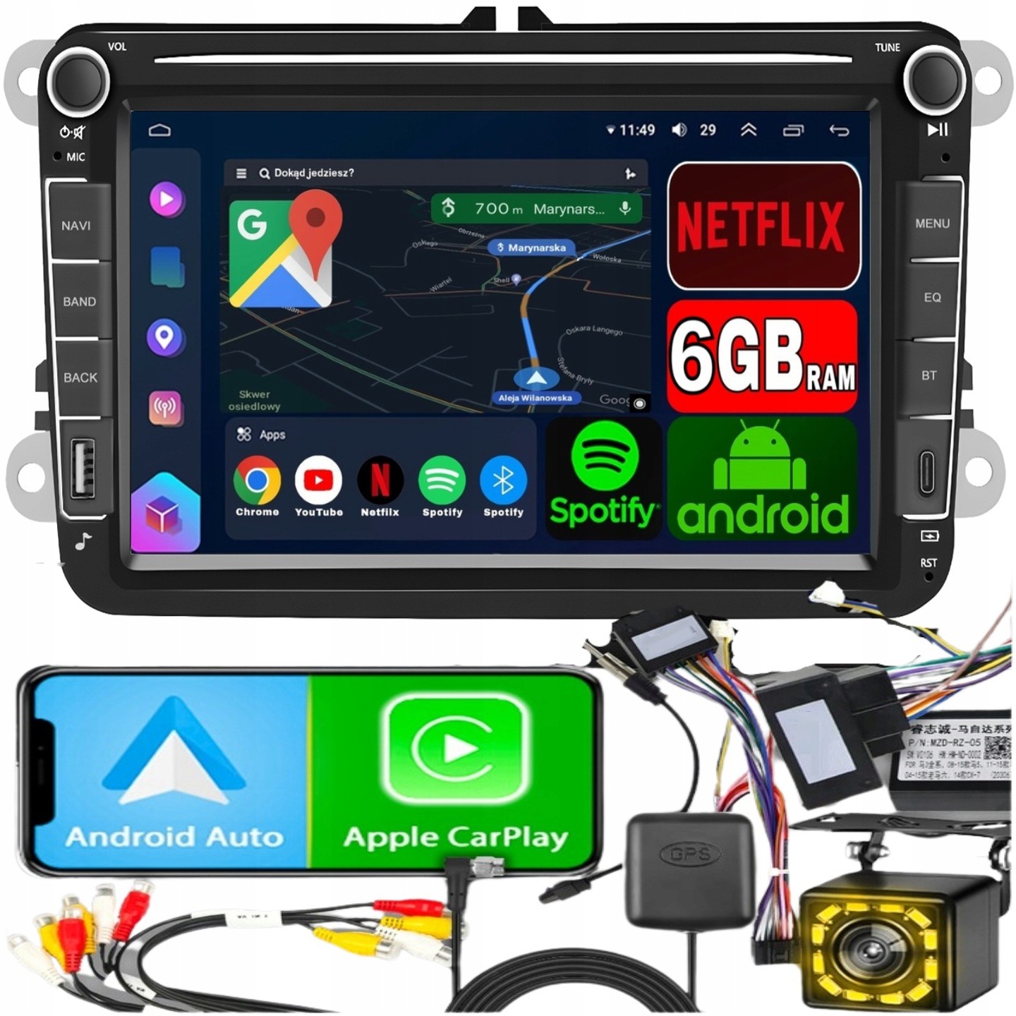 RADIO pre VOLKSWAGEN SEAT SKODA VW PASSAT B6 B7 GOLF 5 V 6 WIFI ANDROID 6GB za 164.22EUR - Allegro
