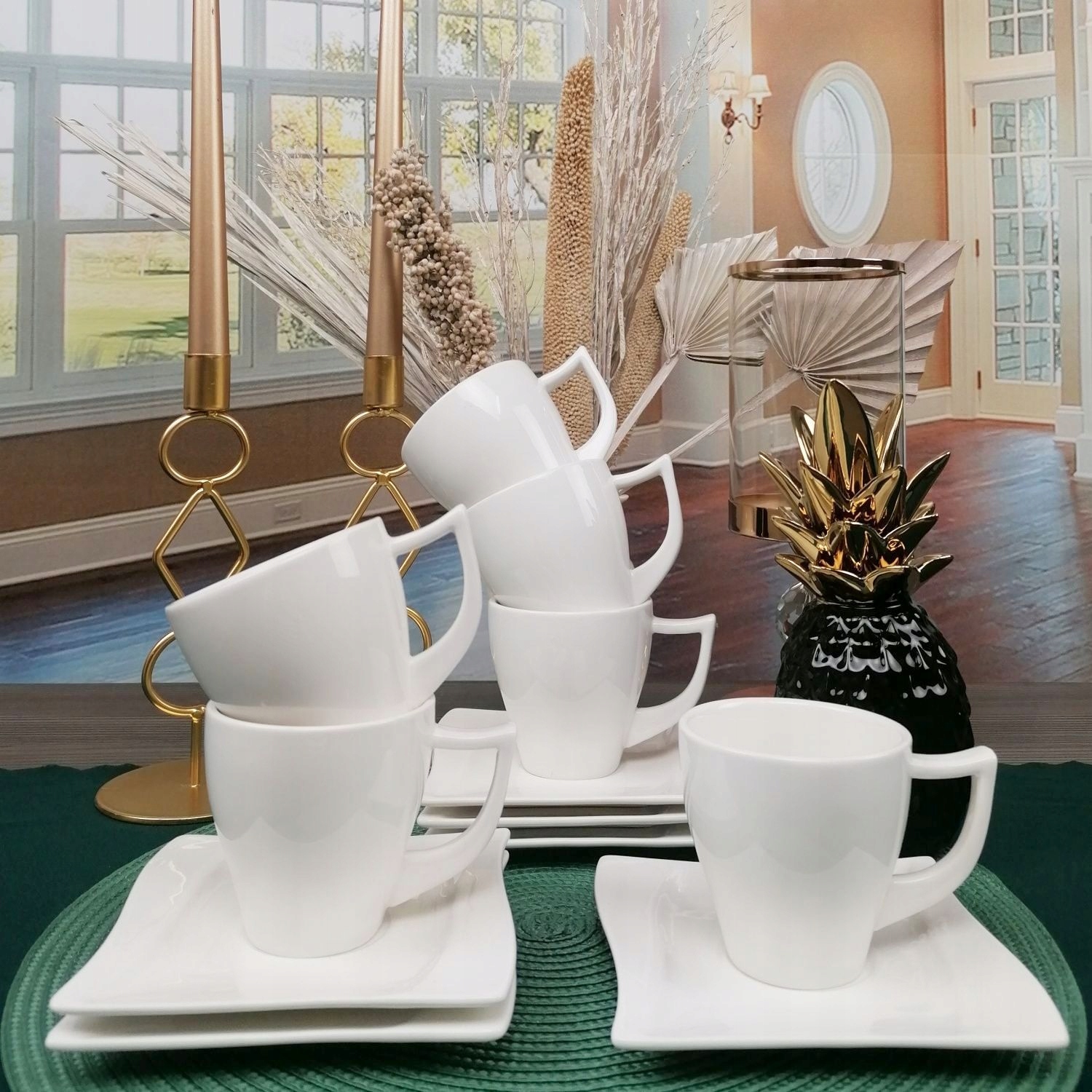 ELIH SUZANNA 12 x FILIŻANKA 220 ML + 12 X SPODEK PORCELANA ECRU SERWIS ...