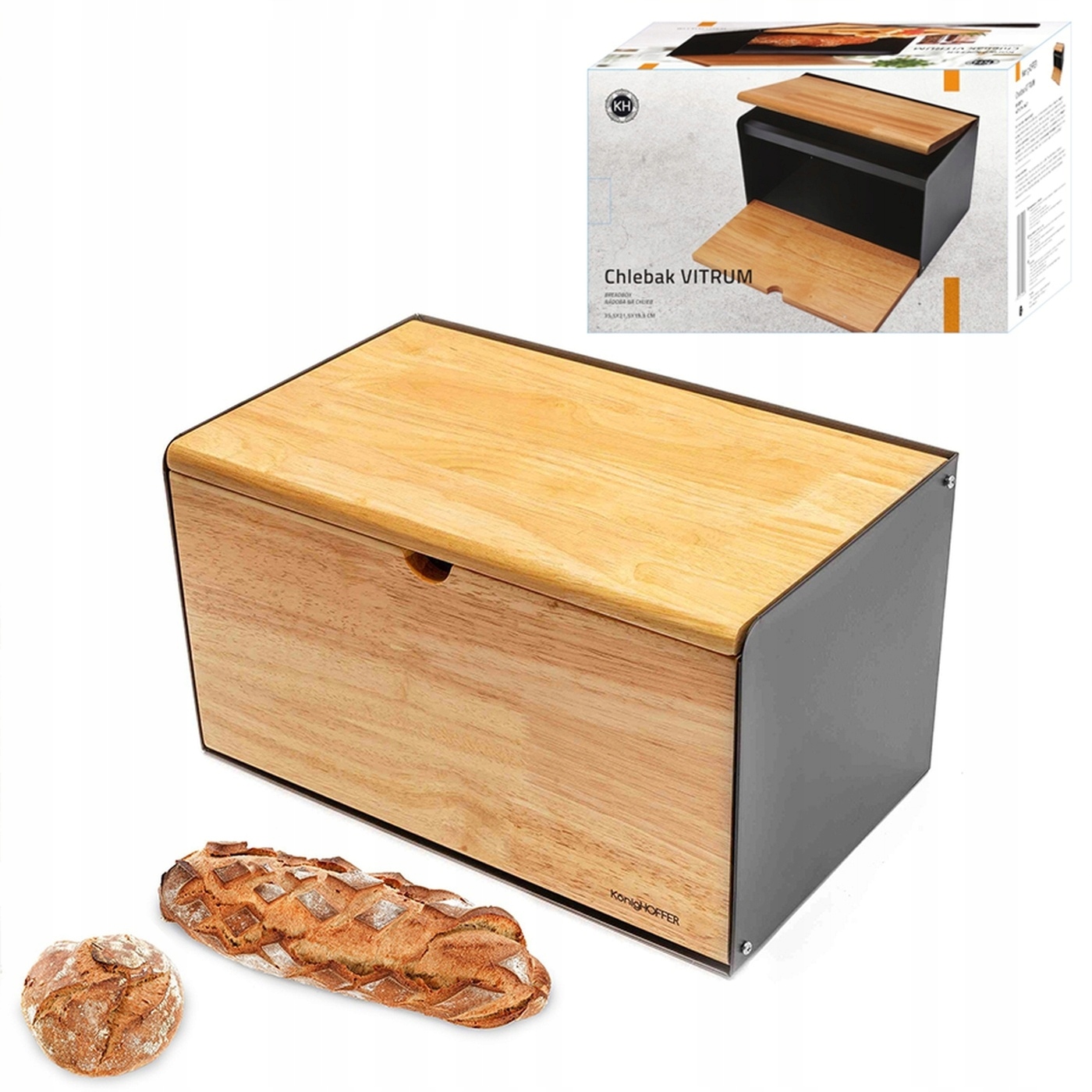 ELEGANCKI czarny CHLEBAK Z DESKĄ stal nierdzewna INDUSTRIALNY DESIGN (5903313406093) • Cena ...