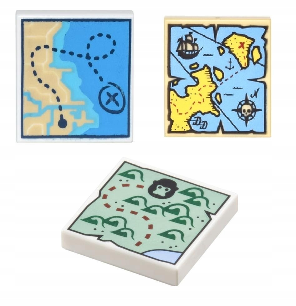 LEGO Zestaw 3szt Mapa Mapy Piraci Mapa skarbów Pirates Tile 2x2 • Cena ...
