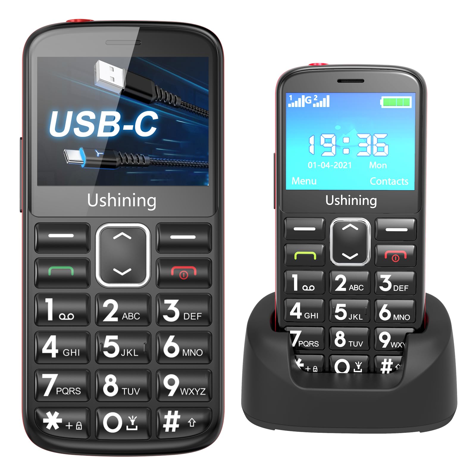 Mobilní telefon pro seniory s nabíjecí stanicí 2,3 palce USB-C ukuu za ...