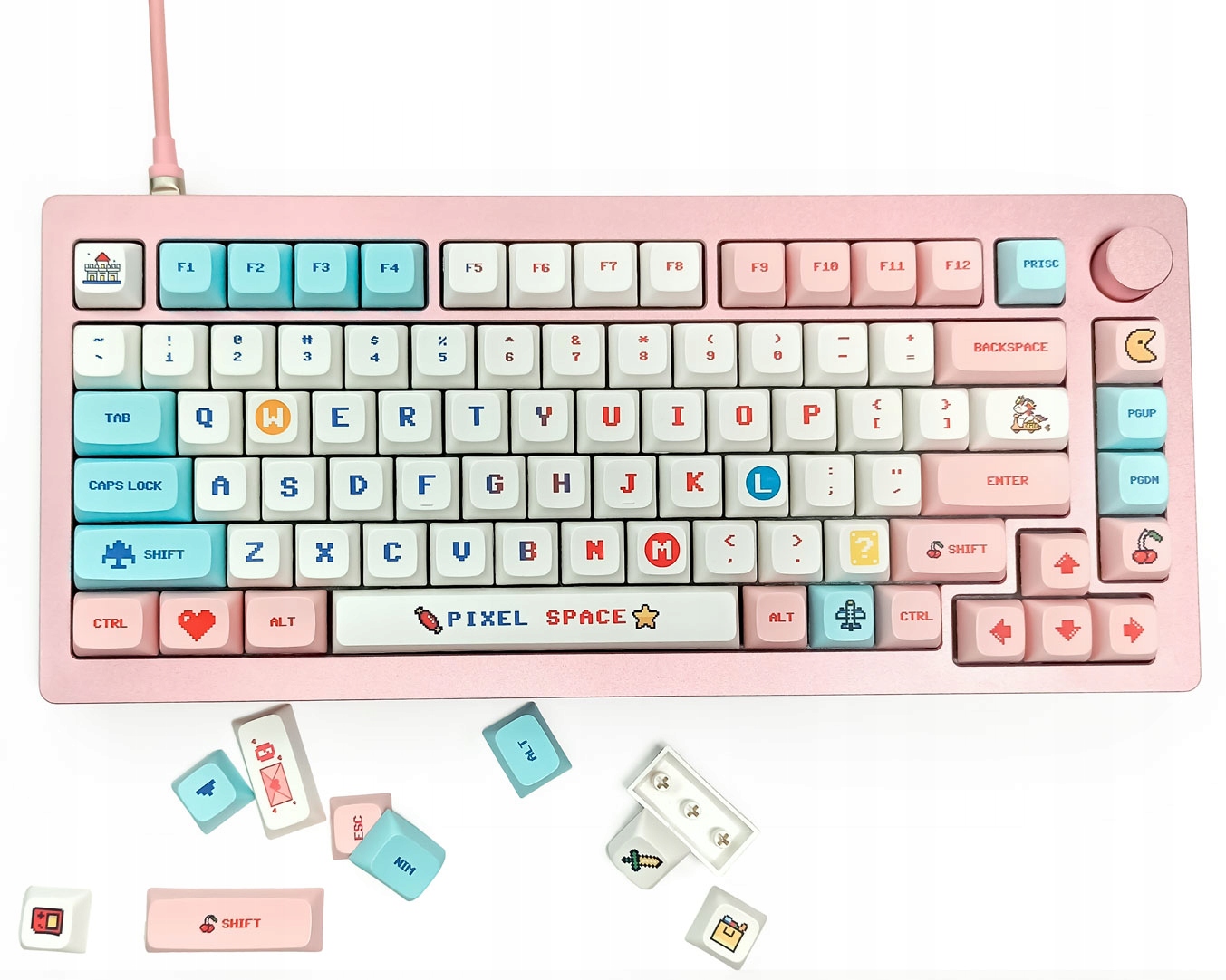 Pixel Custom KEYCAPS Set PBT Keycap Space Esc White Białe Różowe ...