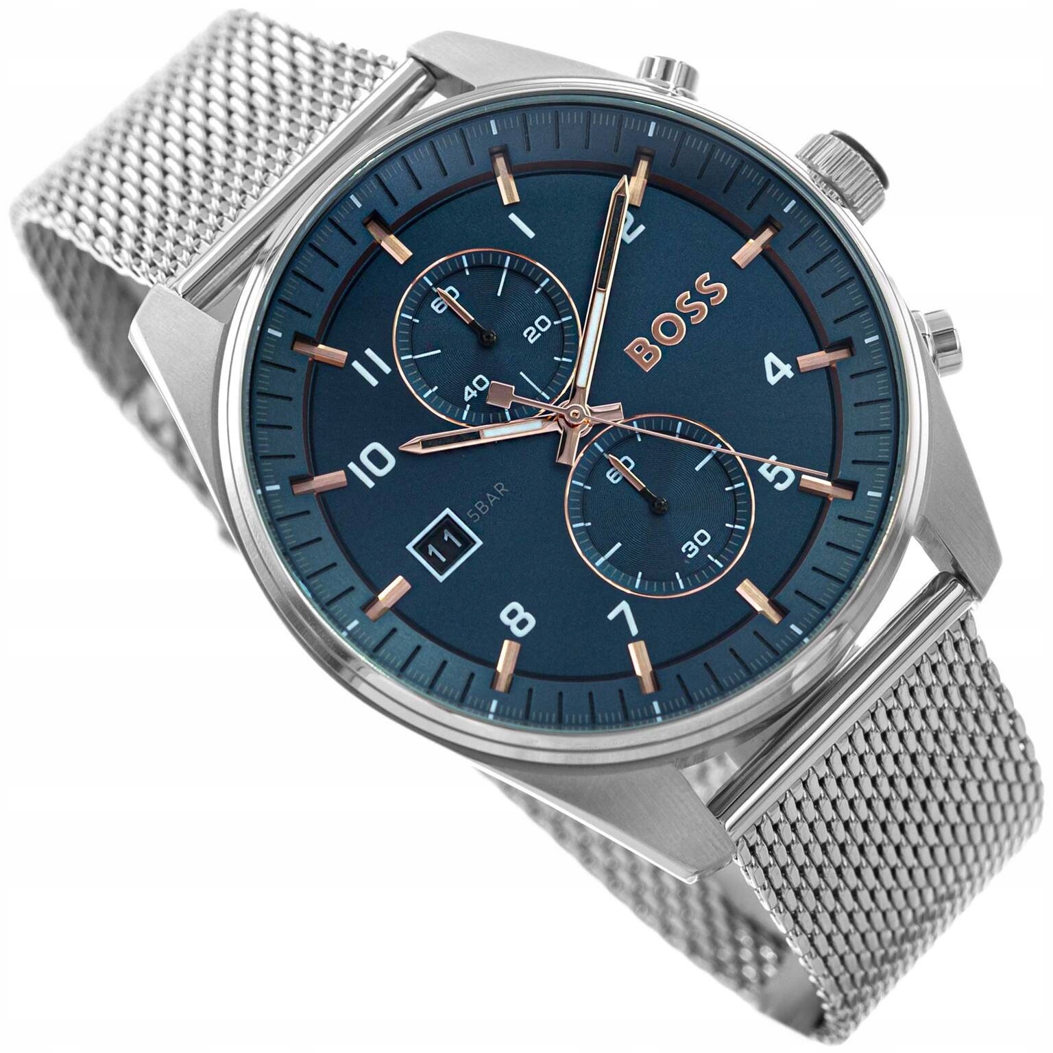 MĘSKI ZEGAREK HUGO BOSS 1514149 SKYTRAVELLER DATOWNIK SREBRNY ...