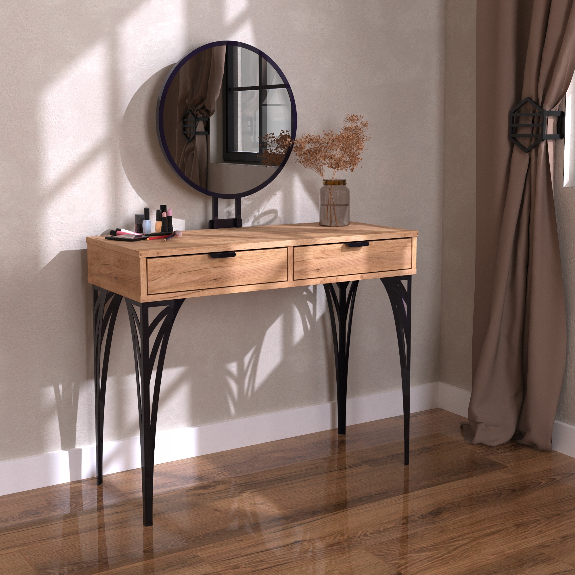 Toaletka z lustrem Deco w stylu Loft dąb, czarna (5905794990016) • Cena ... Toaletka z lustrem Deco w stylu Loft dąb, czarna (5905794990016) • Cena ...
