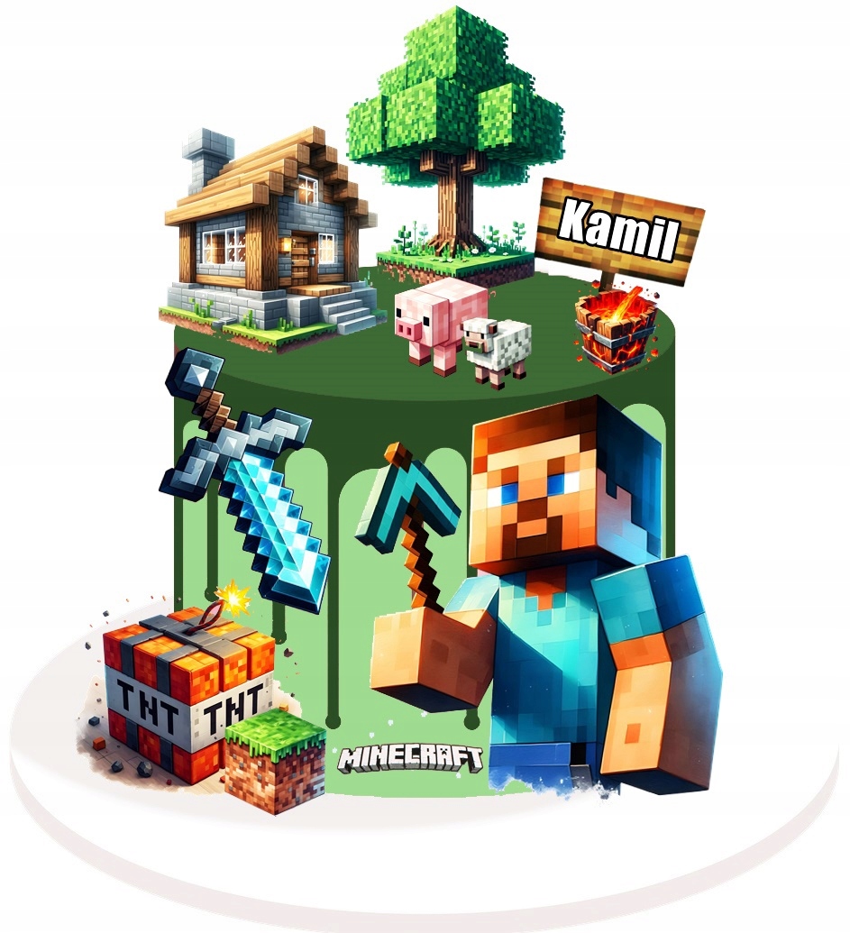 Wydruk CUKROWY na tort masa MINECRAFT jadalny zestaw POSTACI urodziny ...
