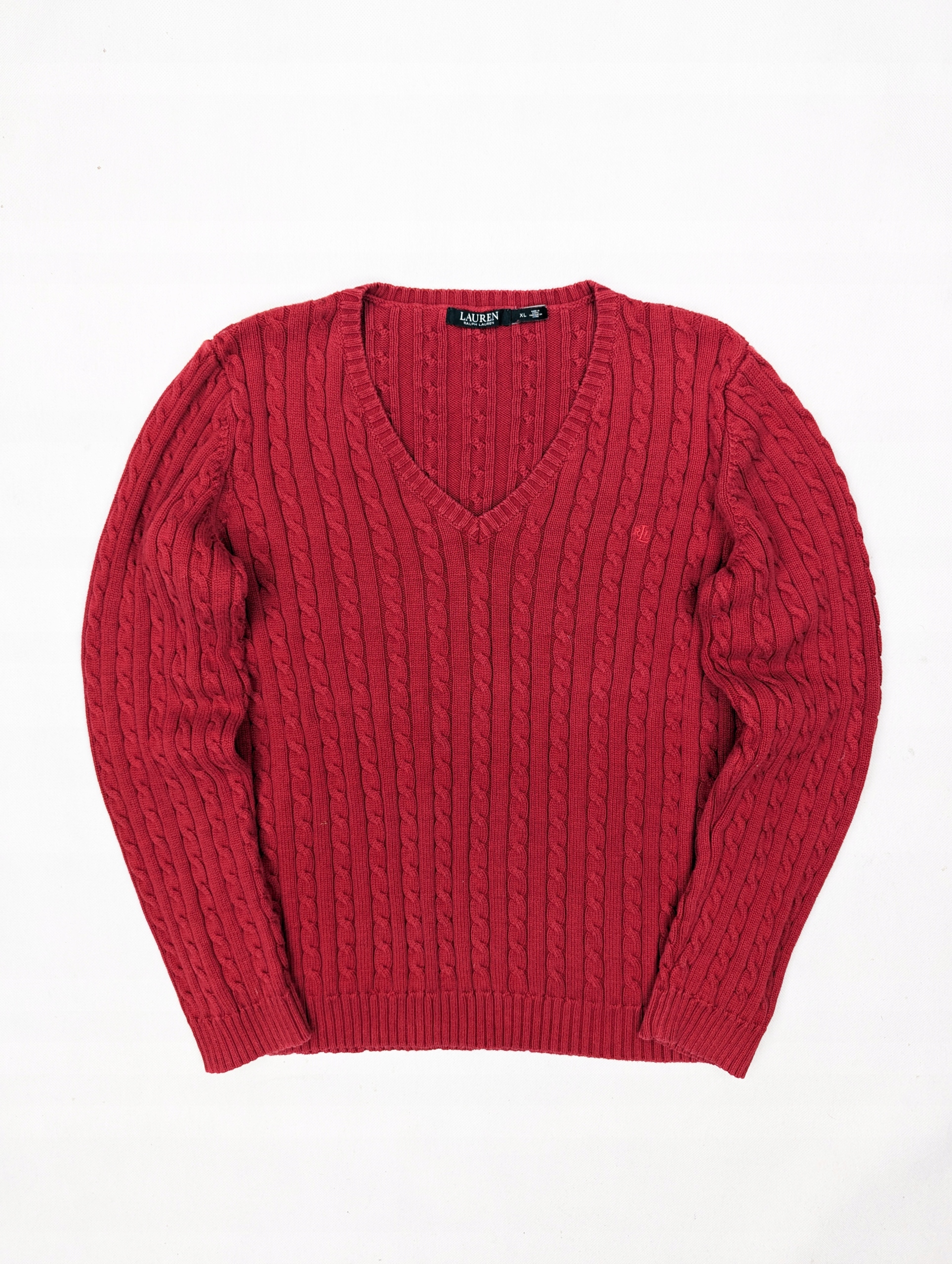 Polo Ralph Lauren czerwony sweter warkocz XL logo • Cena, Opinie ...