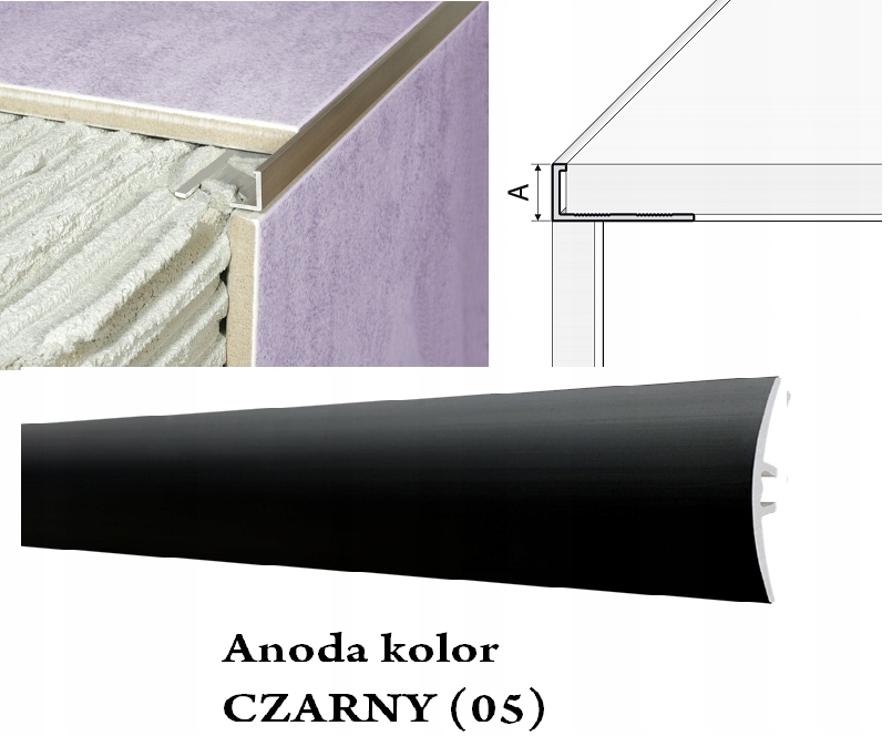 Listwa zakończeniowa L-8 krawędziowa narożna do płytek 250cm czarny ... Listwa zakończeniowa L-8 krawędziowa narożna do płytek 250cm czarny ...