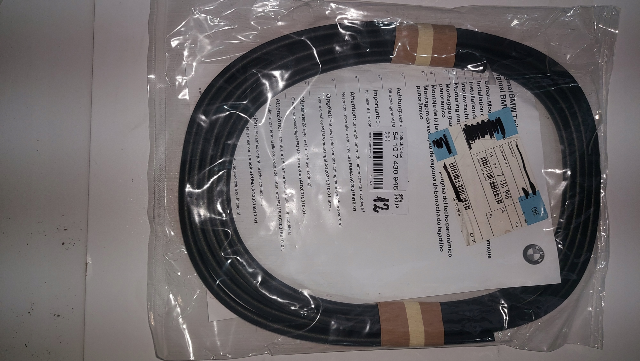 Oryginalna uszczelka dachu panoramicznego BMW 54107430946 za 334 zł z ...