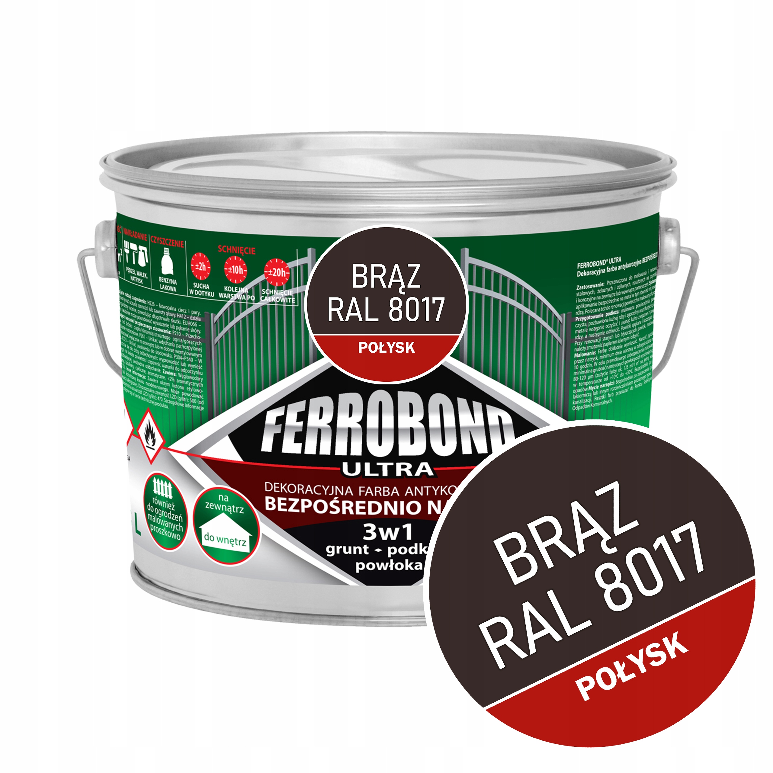 Farba olejno-ftalowa antykorozyjna, do metalu Ferrobond 2,5 l Brąz ...