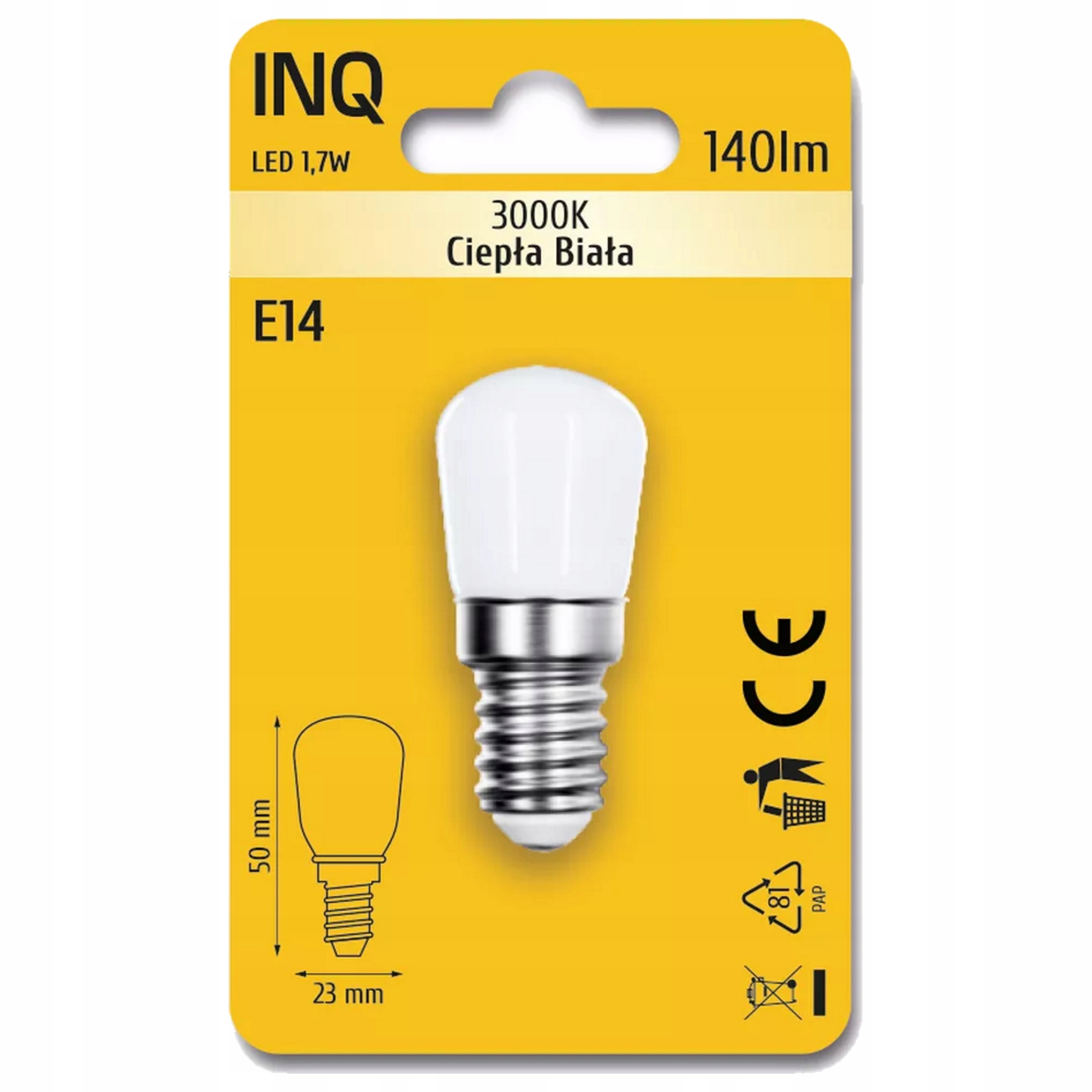 ŻARÓWKA LED E14 1,7W T22 140lm 3000K DO LODÓWKI LODÓWKOWA INQ ...