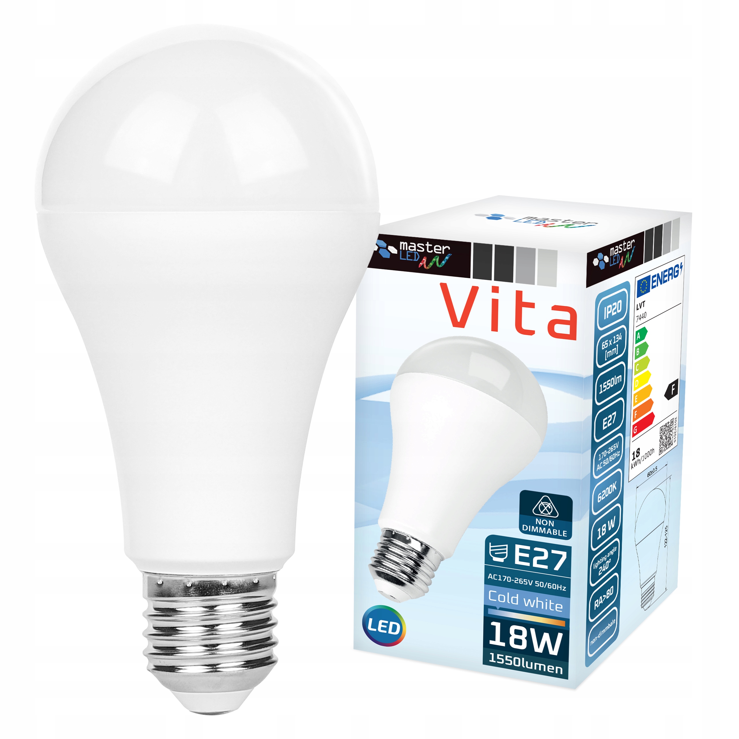 Żarówka LED dioda biały zimny 6200K E27 20 SMD 2835 18W 230V A65 (A65 ... Żarówka LED dioda biały zimny 6200K E27 20 SMD 2835 18W 230V A65 (A65 ...