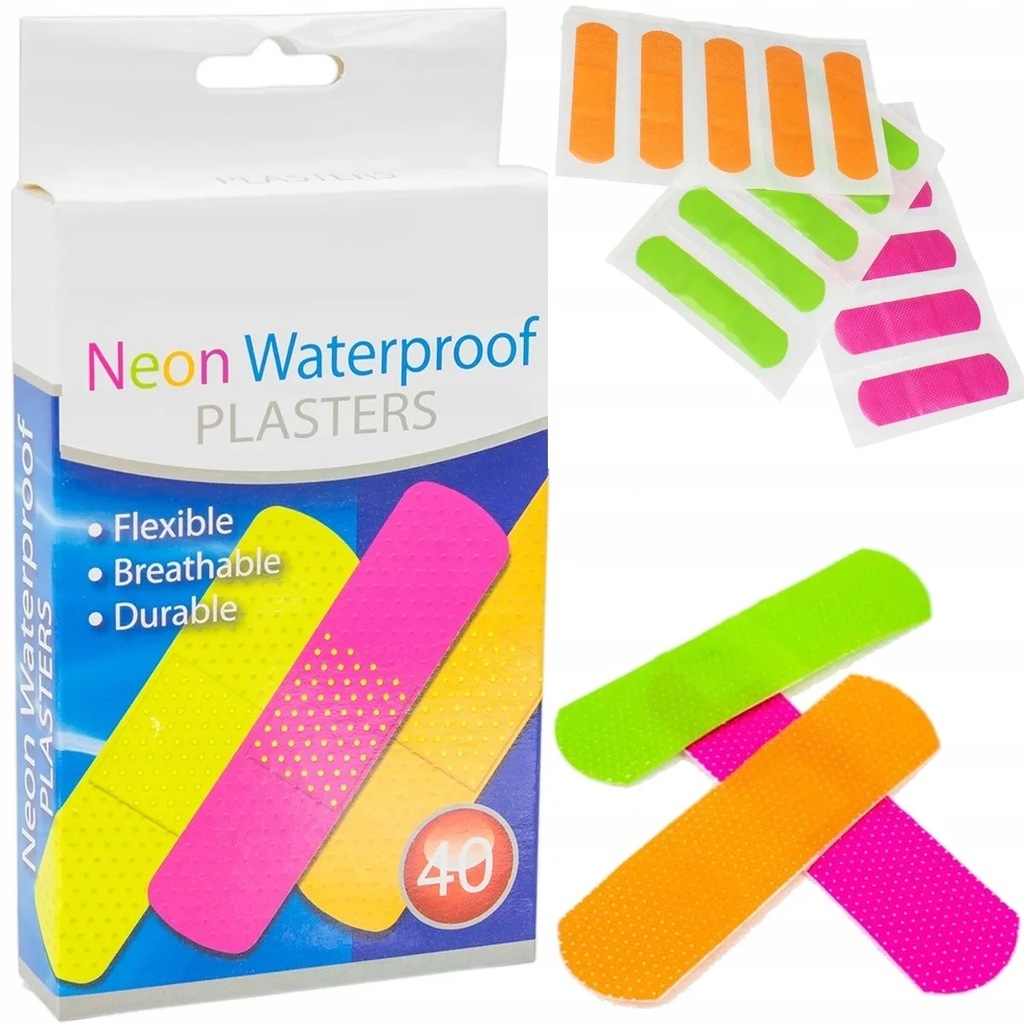 PLASTRY PLASTRÓW PLASTER ZESTAW WODOODPORNE NEON KOLOROWE SILIKONOWE ...