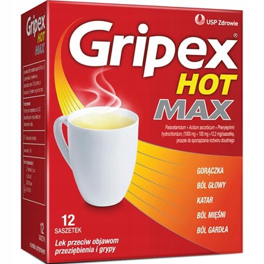 Gripex Hot Max Lek przeciw objawom przeziębienia i grypy 12 sztuk ...