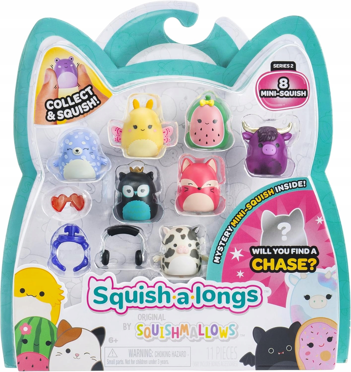 SQUISHMALLOWS figurki SQUISH A LONGS zestaw MiniSquish seria 2 byk foka ...