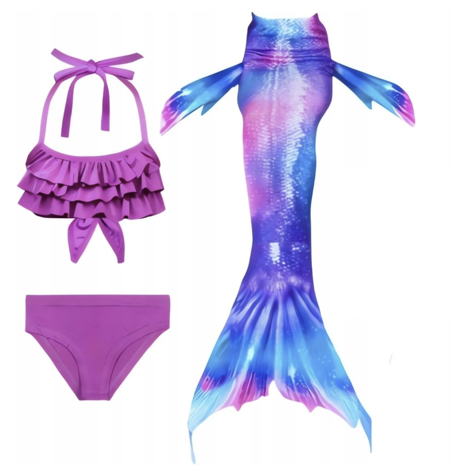 STRÓJ KĄPIELOWY OGON SYRENY KOSTIUM SYRENKA ZESTAW 3w1 DO PŁYWANIA ...