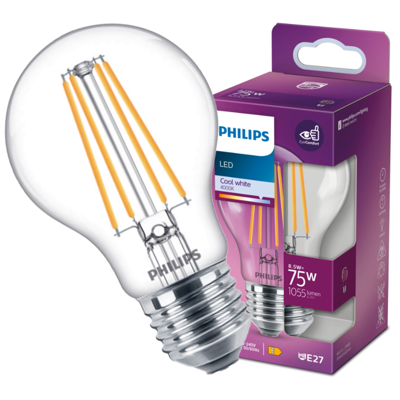 Żarówka LED E27 A60 8.5W = 75W 1055lm 4000K Neutralna FILAMENT PHILIPS (8718699762032) • Cena ...