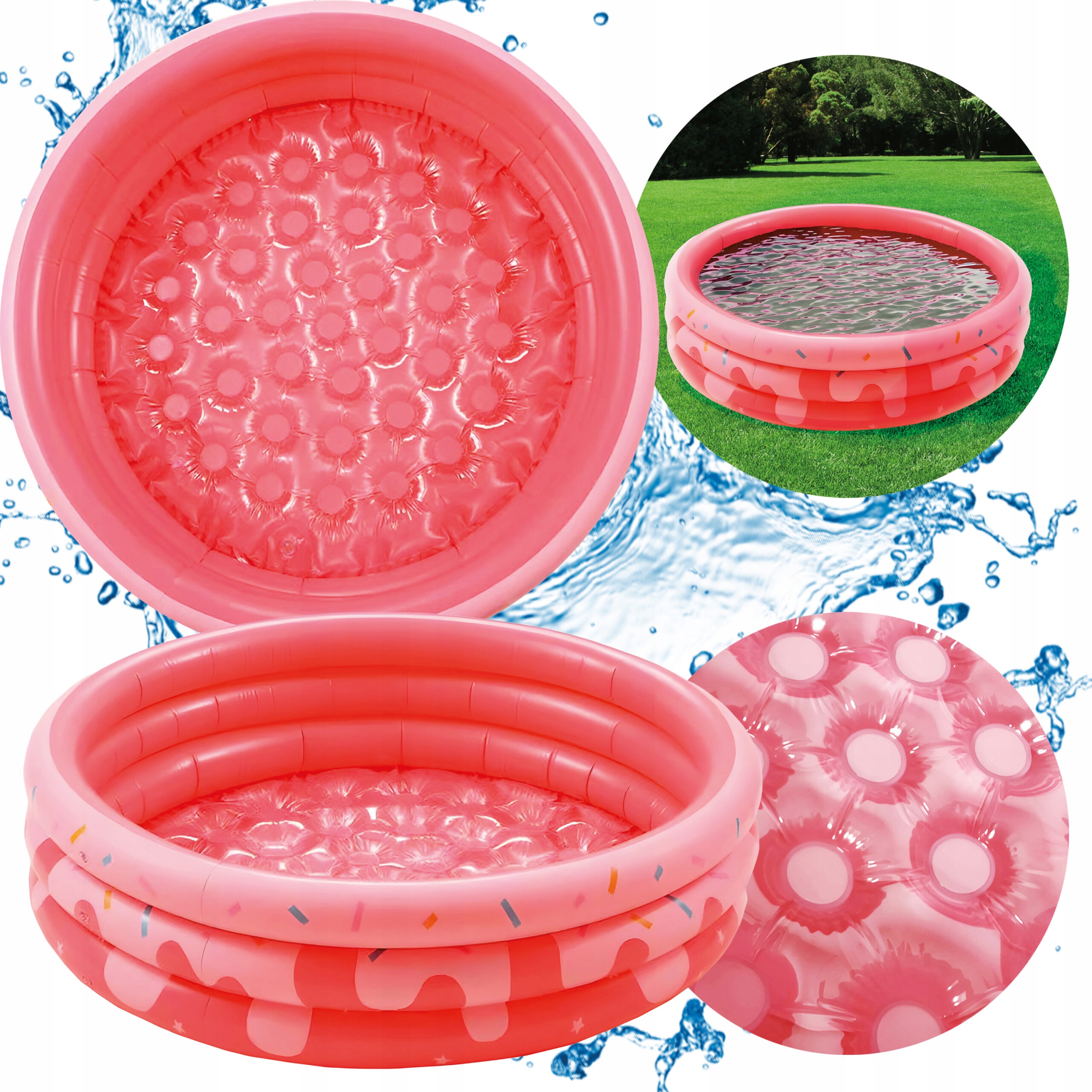 Basen dmuchany okrągły 28 x 112 cm POMPOWANE DNO czerwony ...