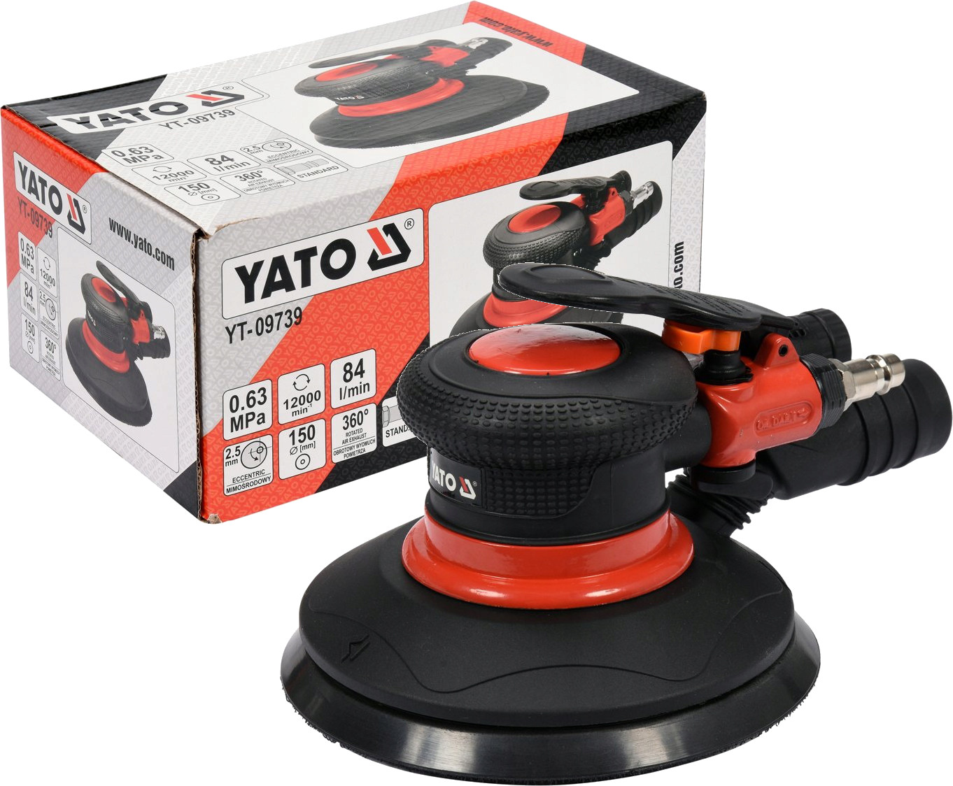 YATO SZLIFIERKA MIMOŚRODOWA PNEUMATYCZNA 150MM POLERKA 2,5MM YT-09739 YT-09739 za 137,70 zł z ...