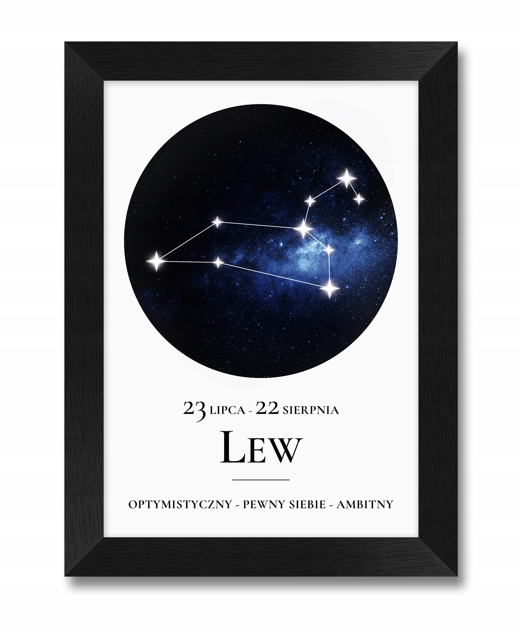 Plakat grafika w czarnej ramie A4 znak zodiaku LEW (CZA4ZZ-LEW-NBK ... Plakat grafika w czarnej ramie A4 znak zodiaku LEW (CZA4ZZ-LEW-NBK ...