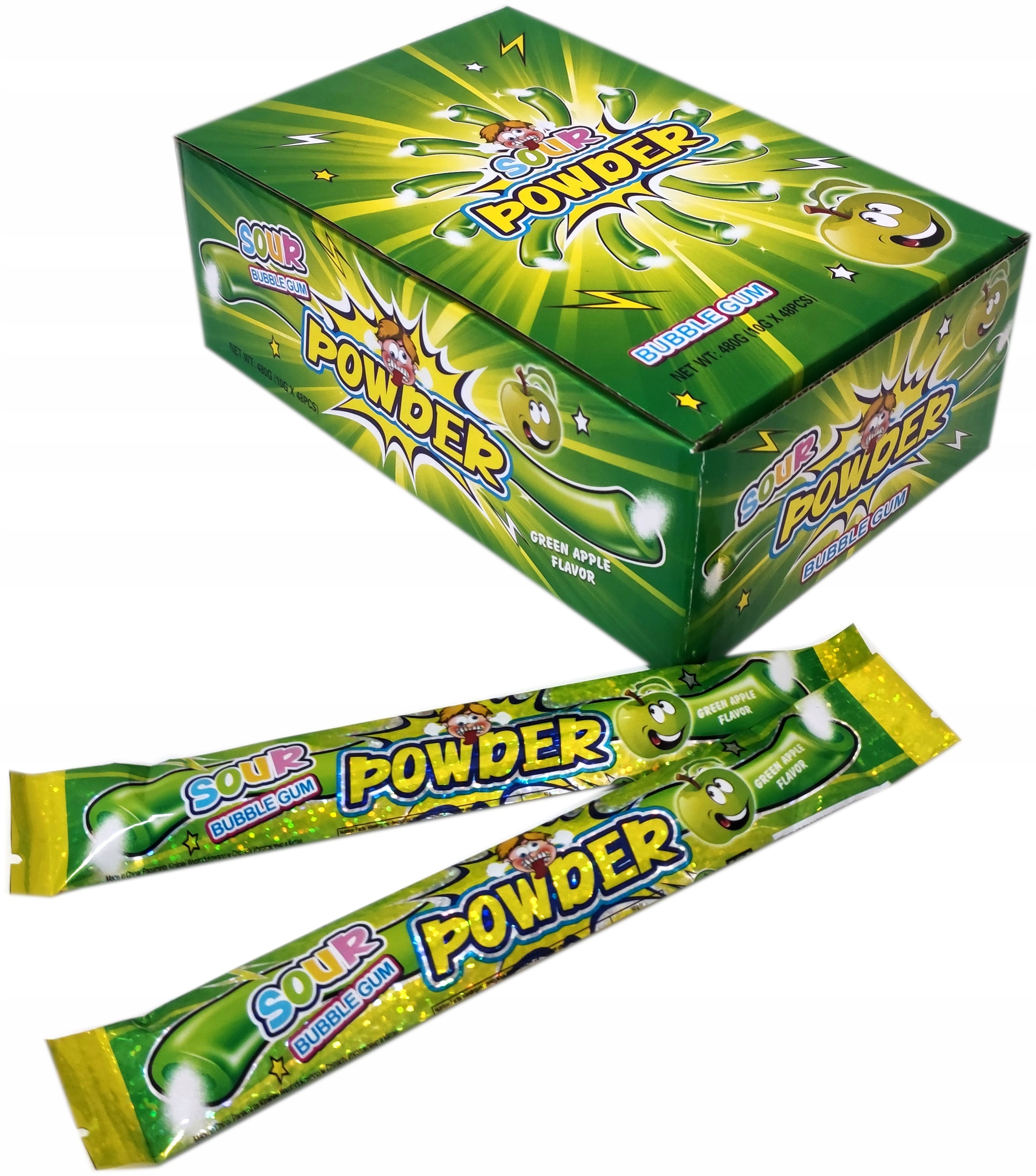 Sour Powder Bubble Gum Gumy Balonowe Kwaśny Proszek Jabłko 48szt x 10g ...