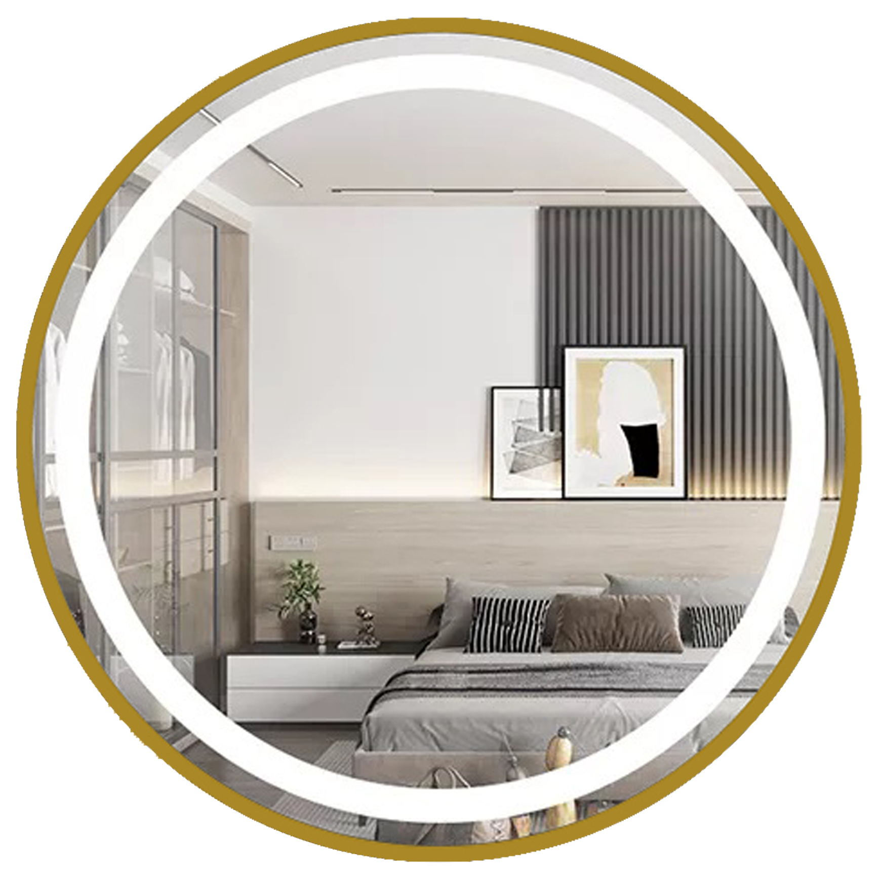 Lustro Okrągłe Podświetlane LED Rama Złota 100 cm (5905811812352 ...