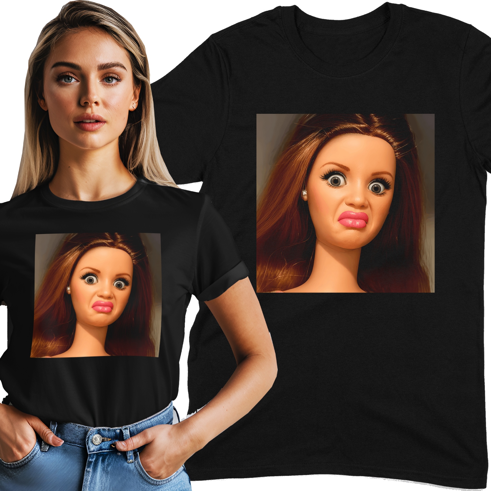 NŐI PÓLÓ DISGUSTED DOLL FACE MÉMEK AJÁNDÉK LÁNYNAK XXL za 5075.00HUF ...