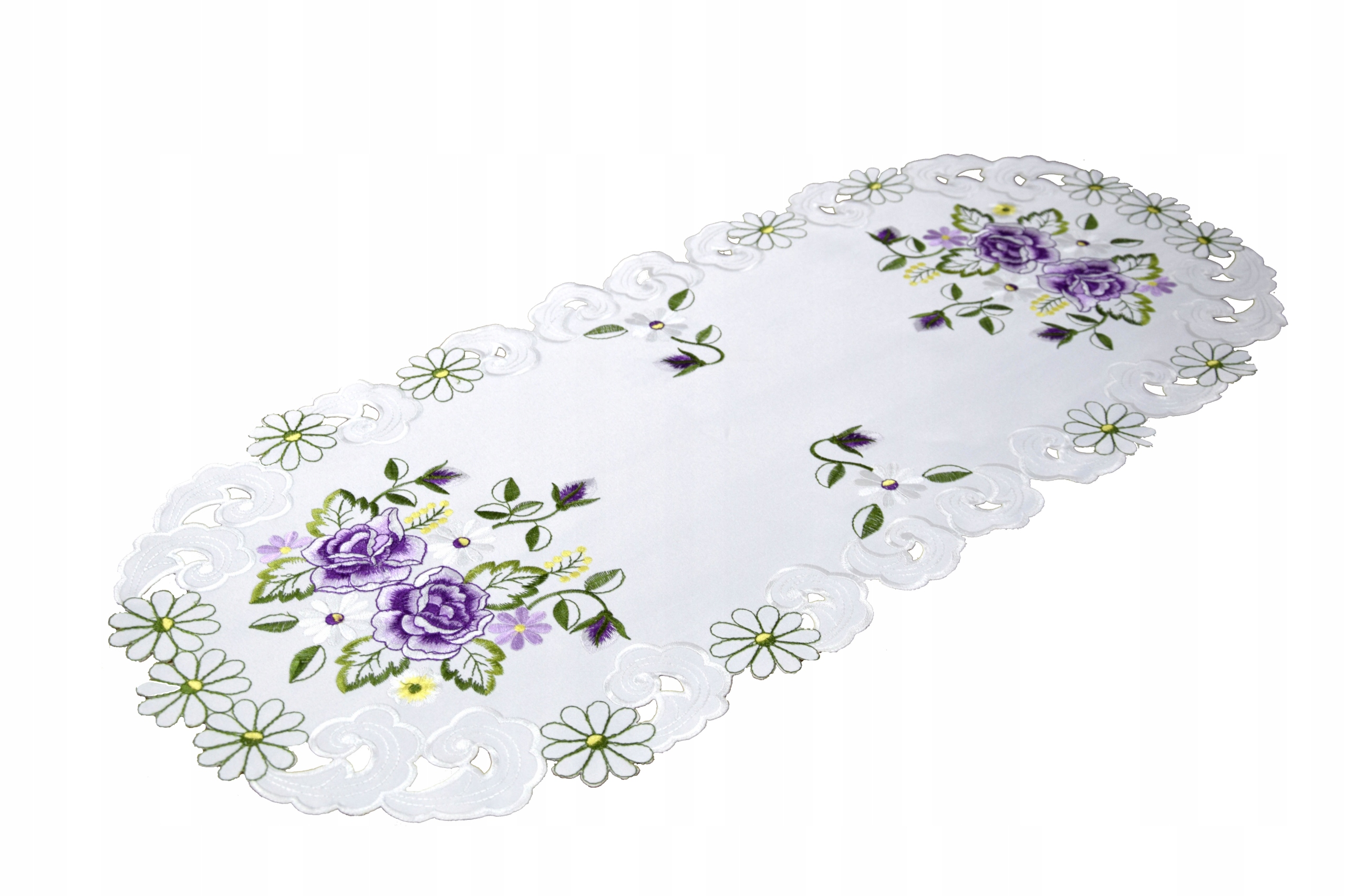 BIEŻNIK Biały Owal 40/85 Haftowane KWIATKI • Cena, Opinie • Tekstylia ...