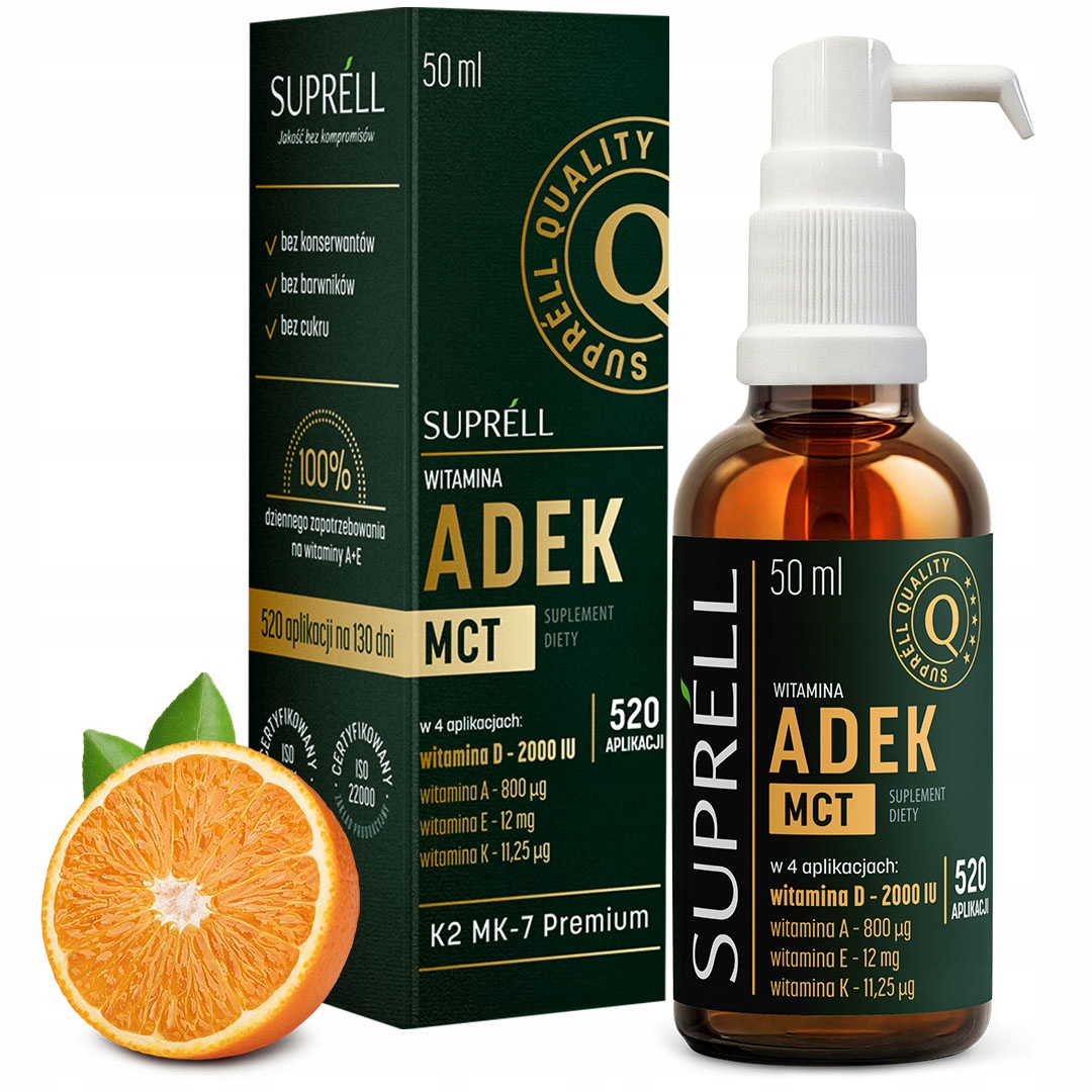 ADEK Witamina ADEK w kroplach XXL aż 50 ml WIT A D3 2000 E K2 MK7 ...