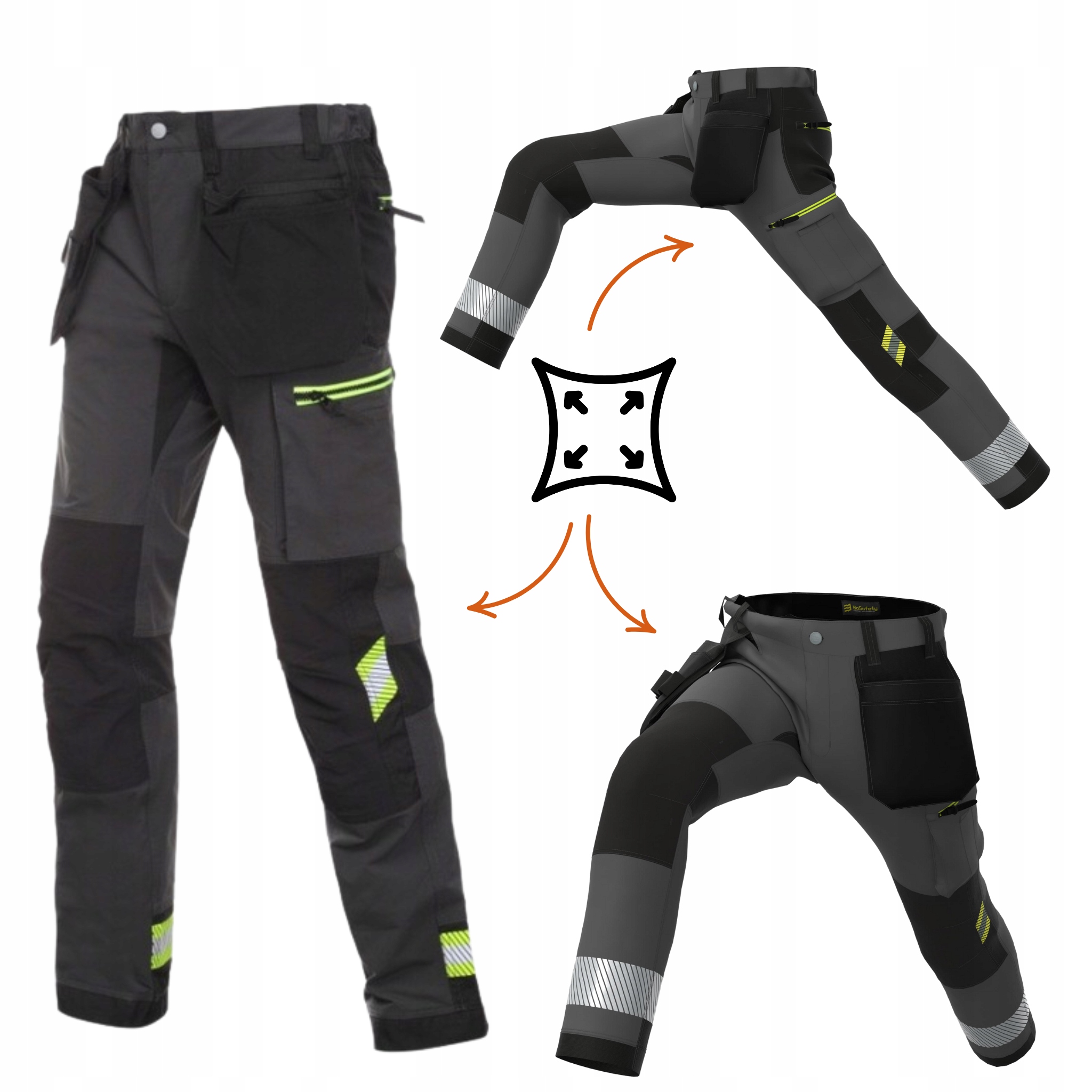 ELASTYCZNE SPODNIE ROBOCZE MĘSKIE BoSafety TENSION Plus STRETCH Roz. 56 ...