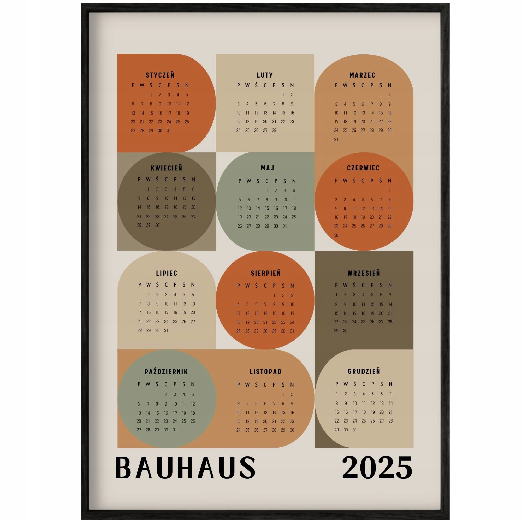 PLAKAT 21x30 FOTO OBRAZ KALENDARZ PLAKATOWY ROK 2025 RETRO BAUHAUS BOHO ...