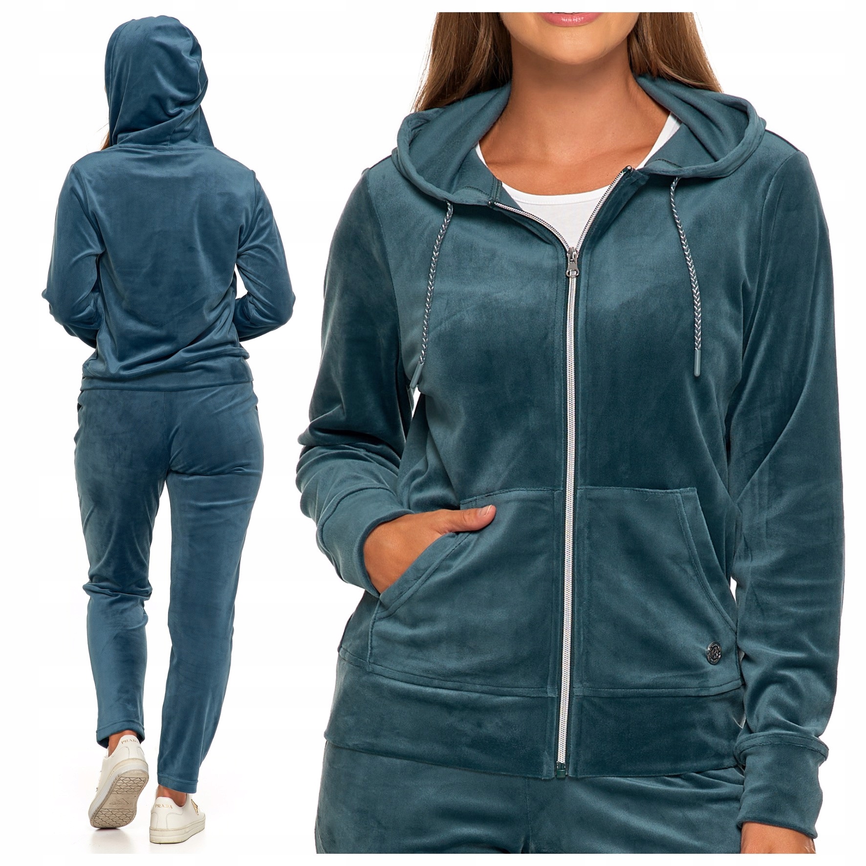 BLUZA DAMSKA WELUROWA DRESOWA ROZPINANA MORAJ Z KAPTUREM KIESZENIE GRAFIT M (5902720516340 ...