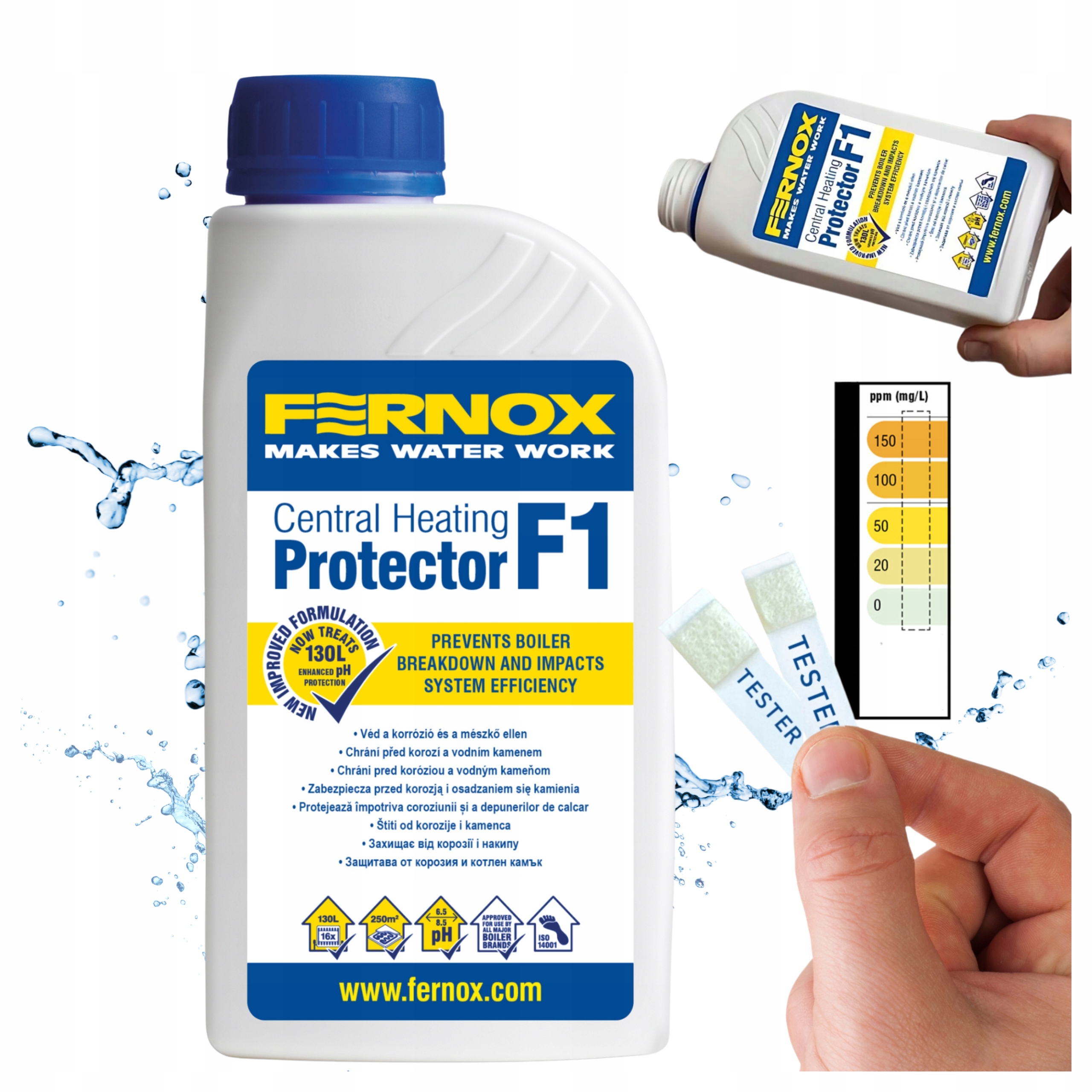 FERNOX Inhibitor rdzy F1 Protector 500ml + 2x Tester analiza stężenia ...