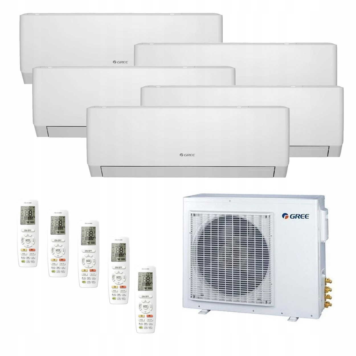 Klimatyzacja Gree MULTISPLIT 5x Pular PRO White 180m2 do domu biura 3D ...