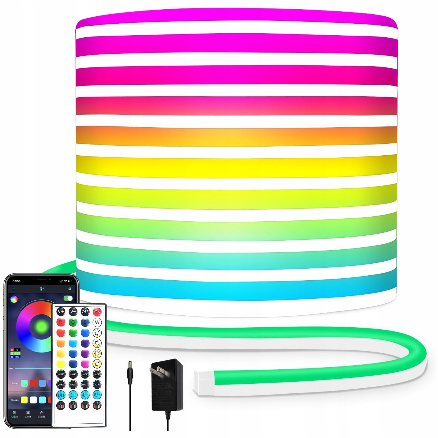 LED pásek 20M NEON RGB 720LED BLUETOOTH APLIKACE DÁLKOVÝ OVLADAČ SADA ...